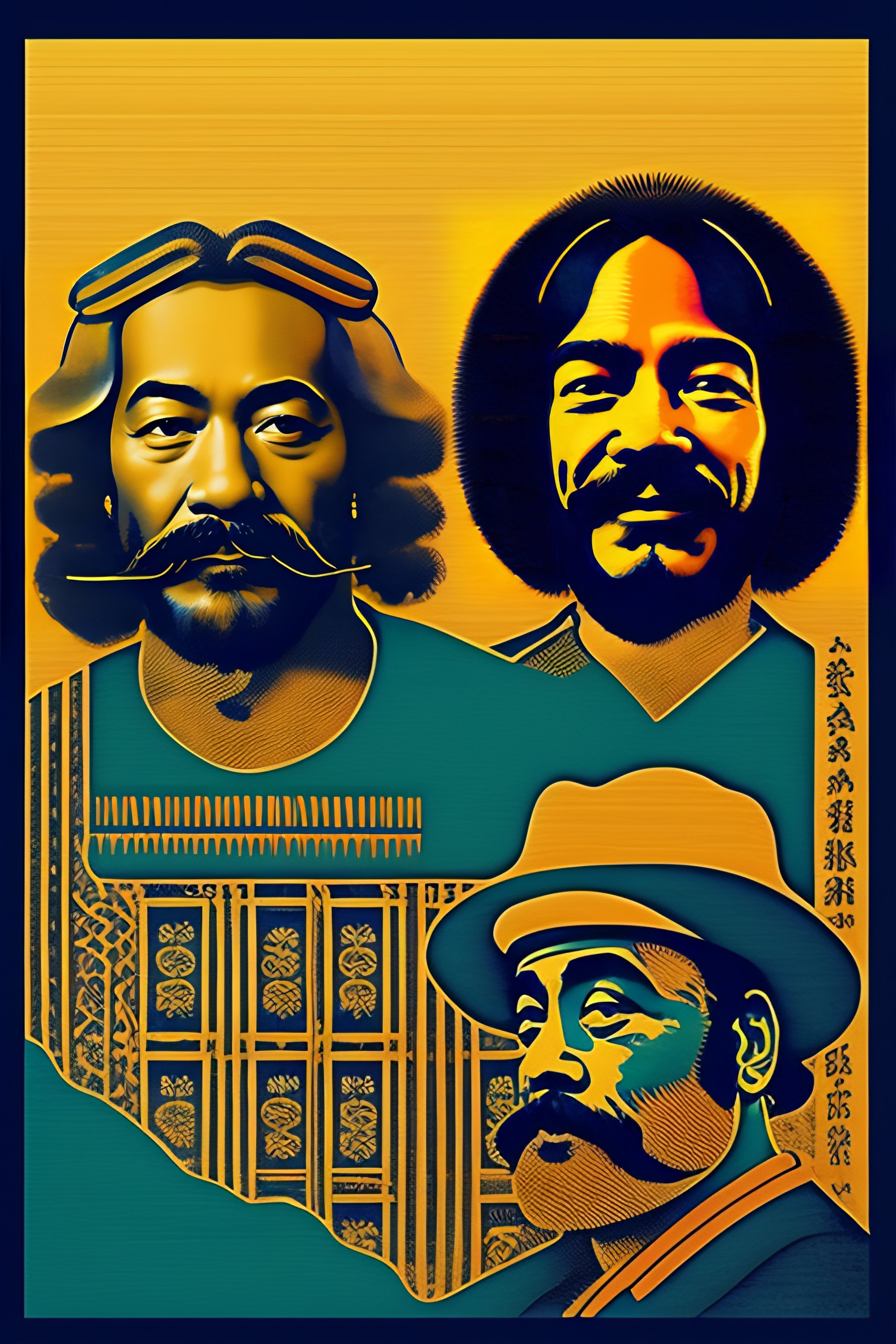 Lexica - Cheech and Chong in the style of a woodblock print, blueish ...