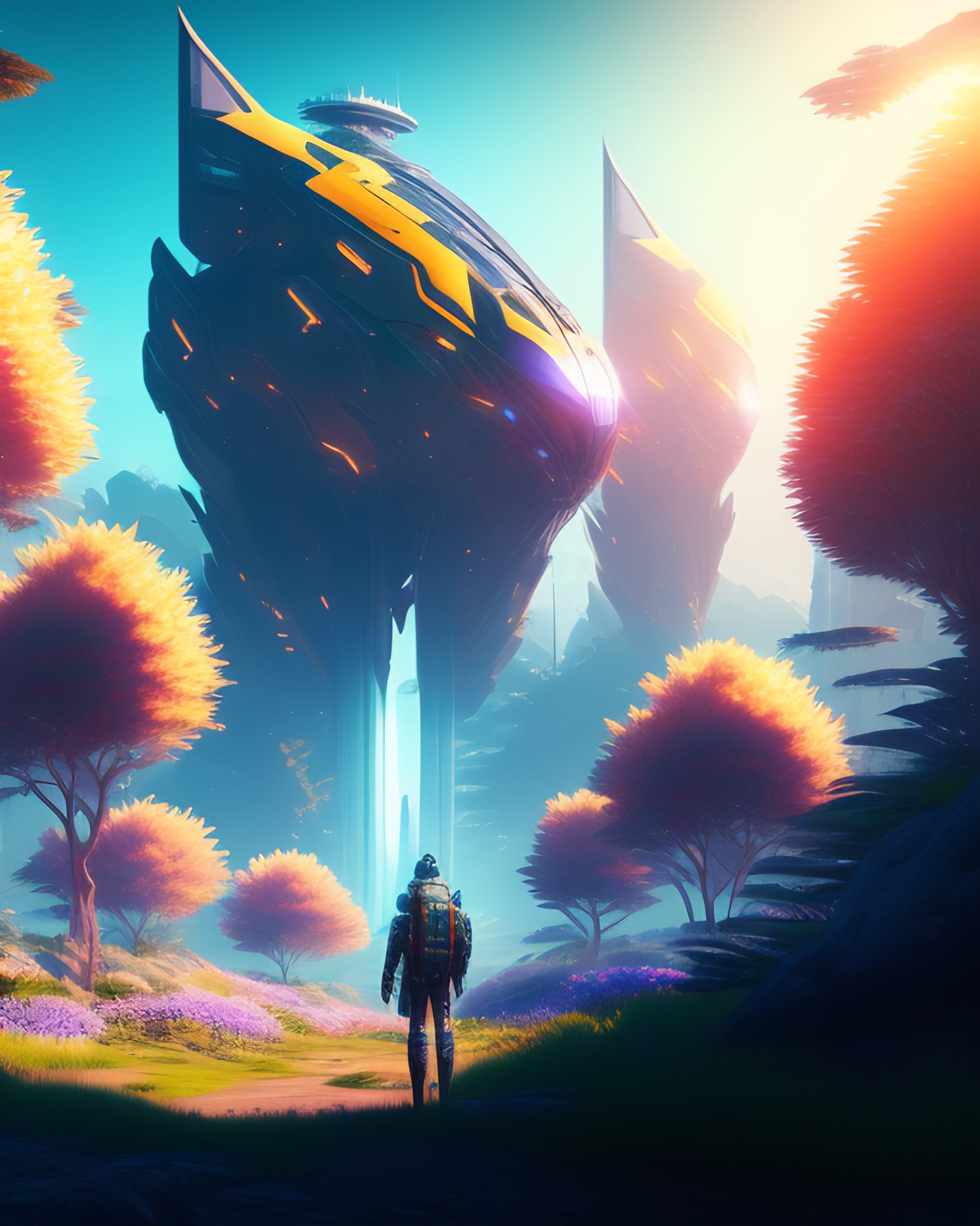 Lexica - A humanoid cyborg looking at a massive giant Organic natural ...