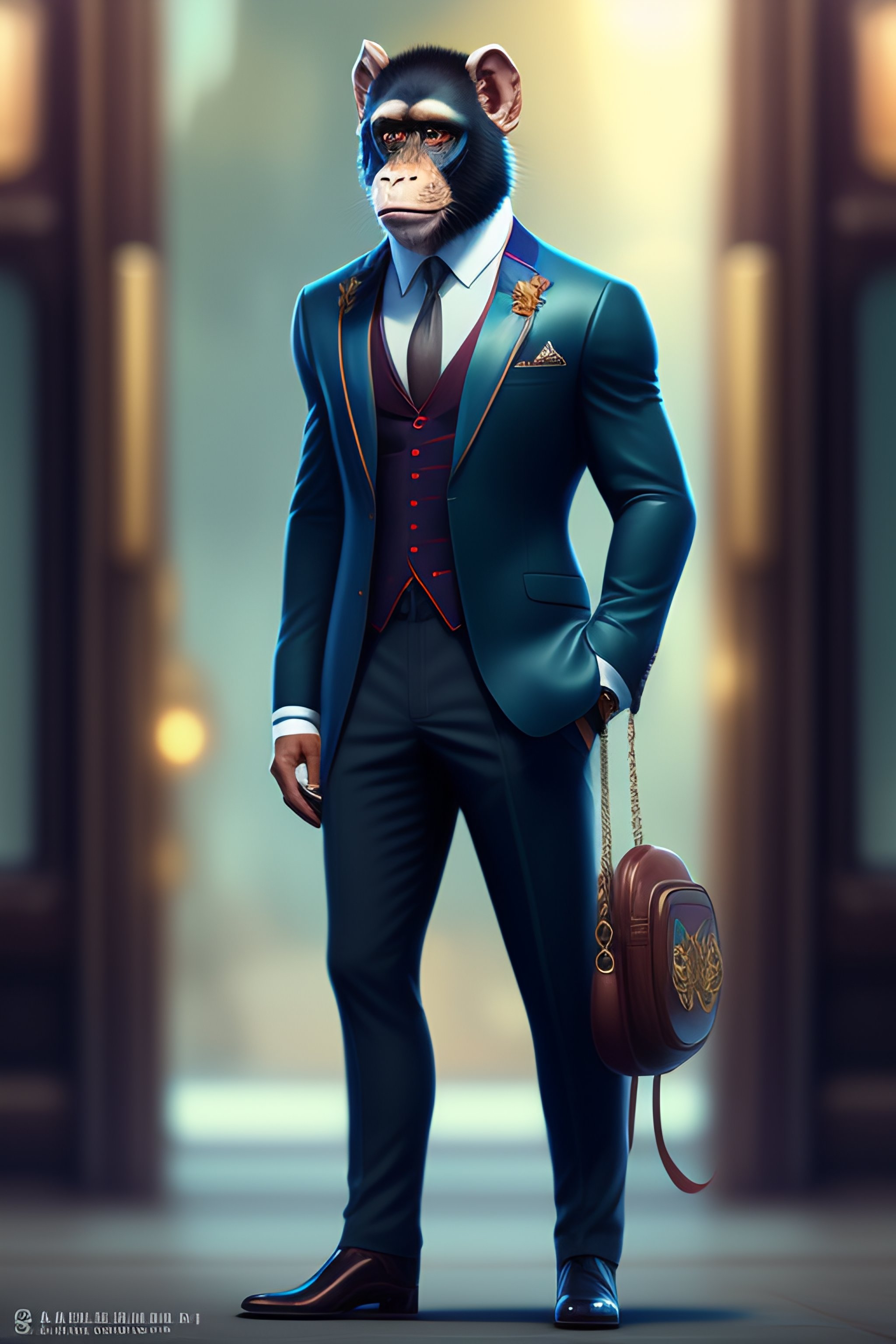 Lexica - Anthro furry humanoid monkey, three piece suit, checking watch ...