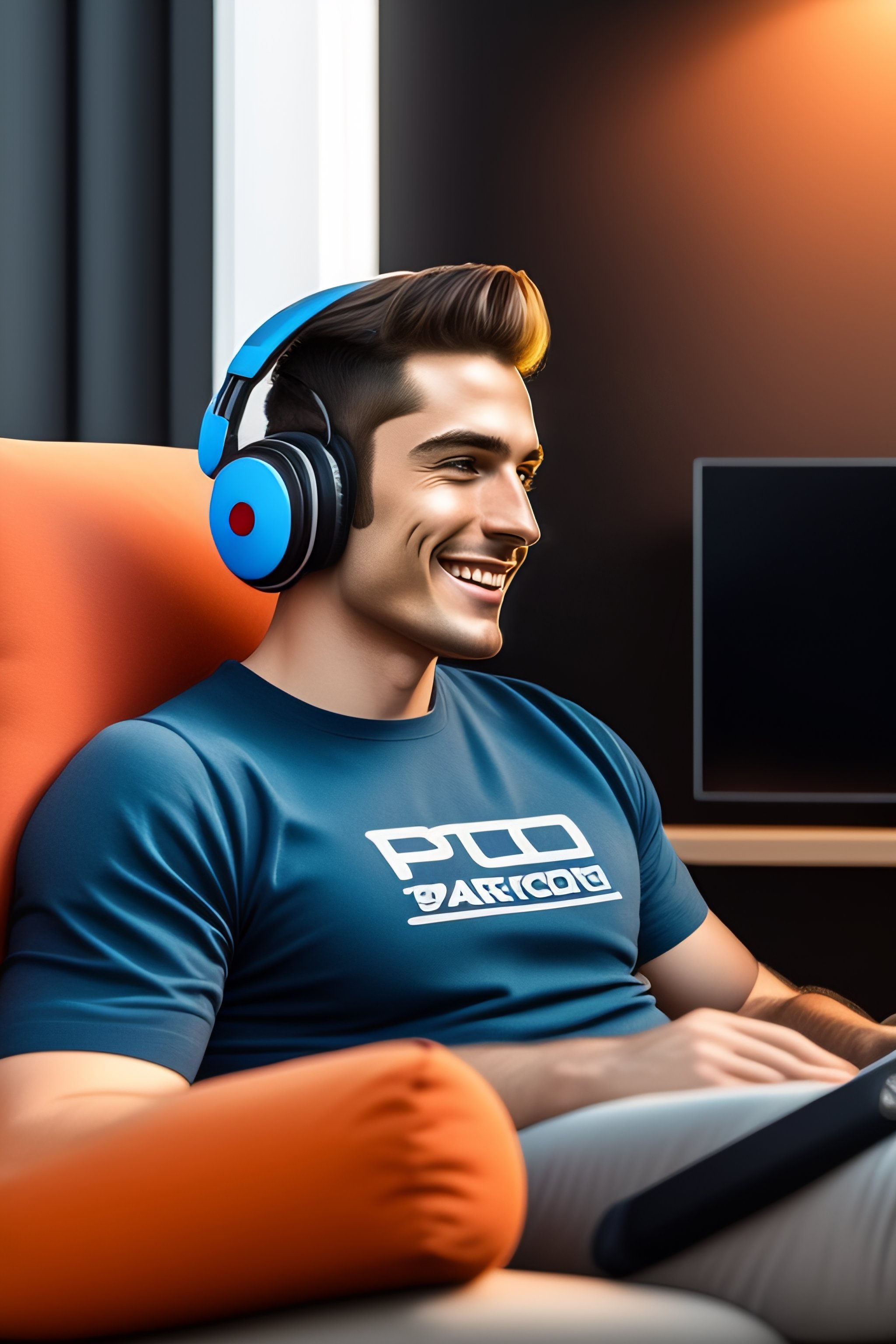 Lexica - Play station e-gamer guy on a couch that looks like potato ...