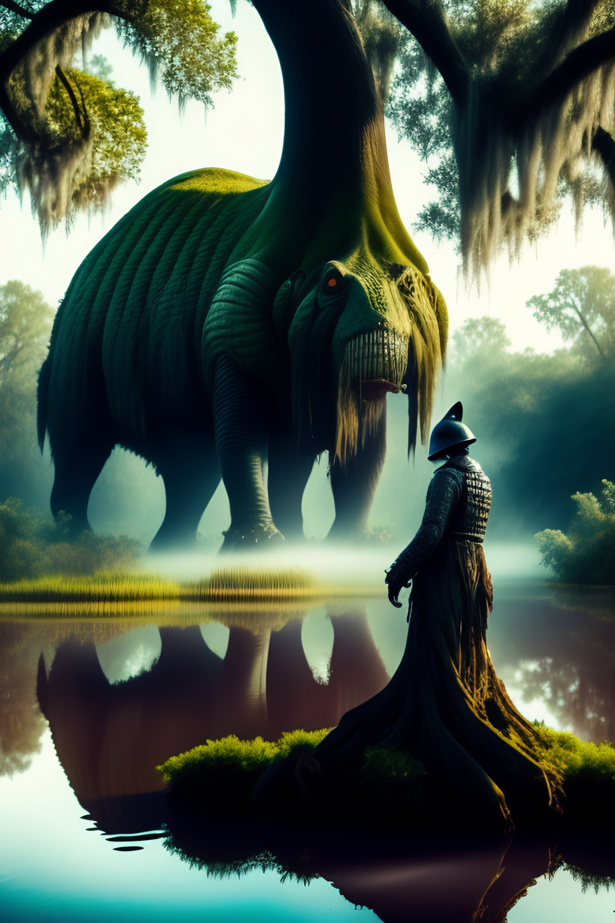 Lexica - Giant Swamp creature in the Louisiana bayou, trees