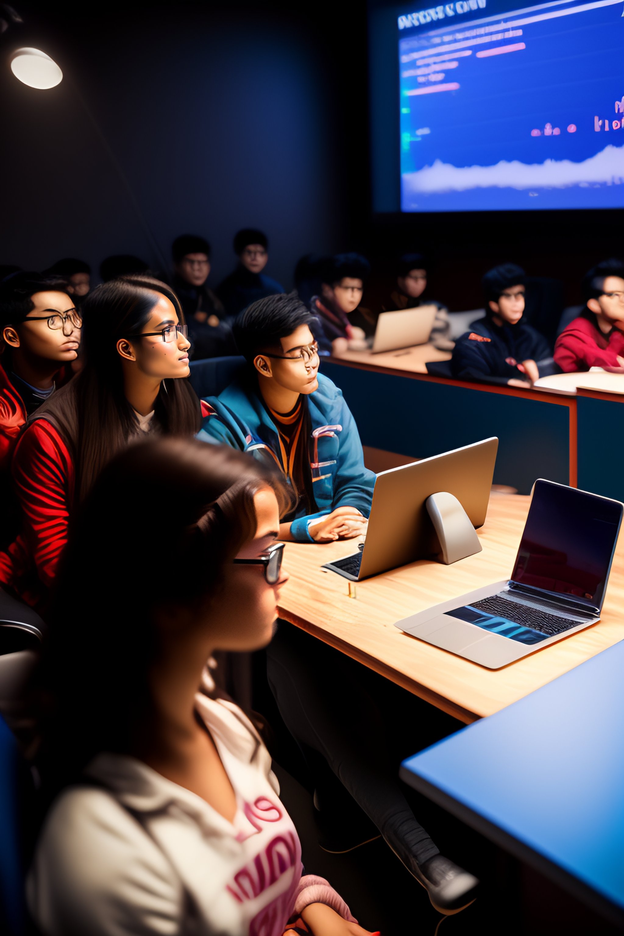 Lexica - Students sitting in the university class in 4 d lab in animated figure