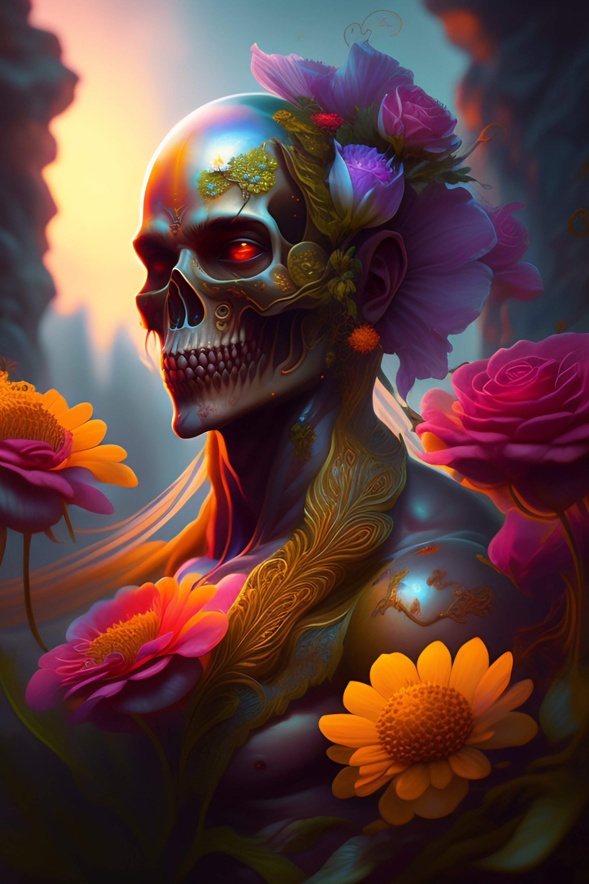 Lexica - Zombie with flowers sprouting out of his body, in the style of ...
