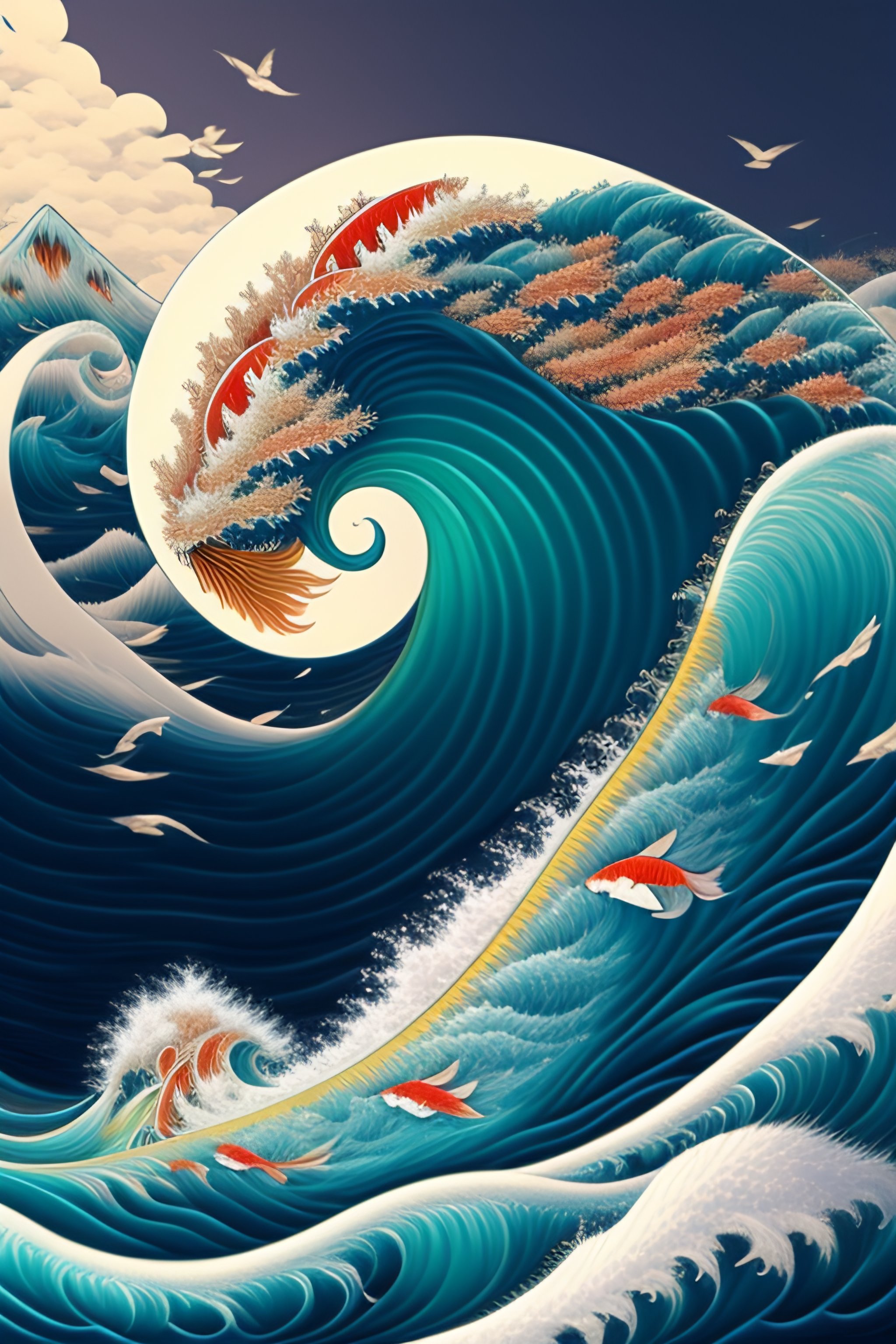 Lexica - The great wave made of koi carps, fractal artwork, highly detailed, sharp, trending on ...