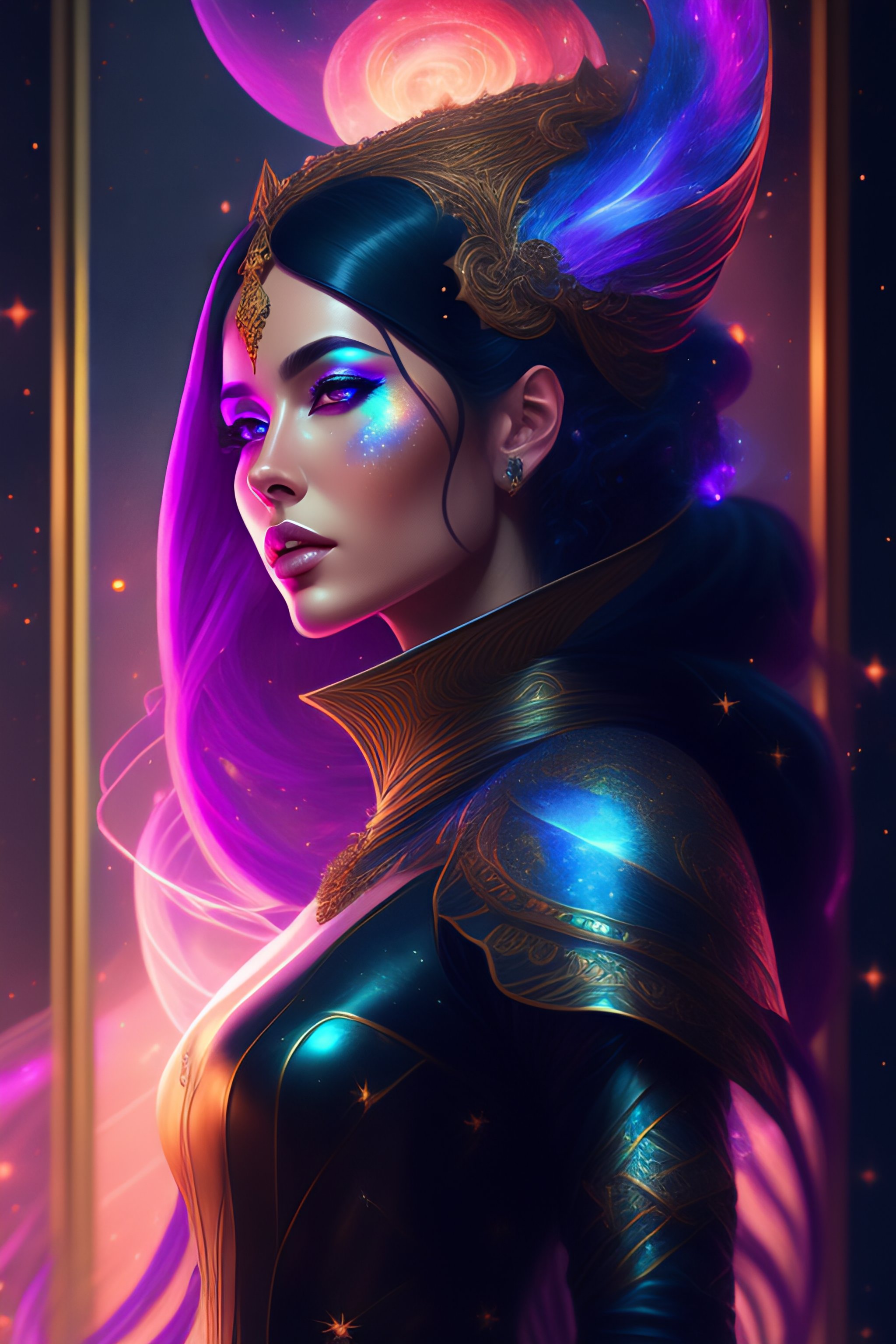 Lexica - Cosmic sorceress, nebulas, galactic, Concept art portrait by ...