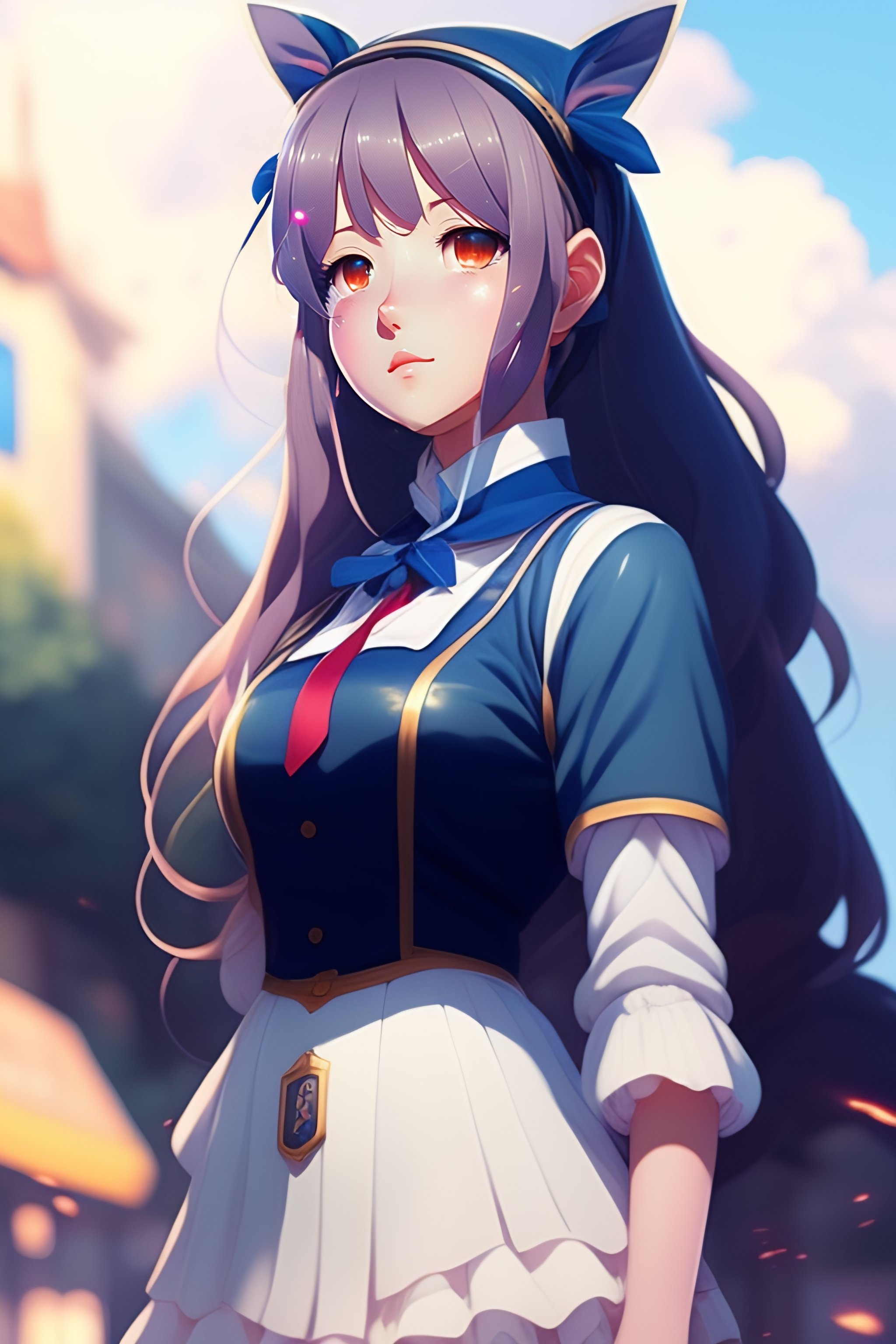 Lexica - Portrait of cute girl, maid uniform, stockings, blue hairs ...