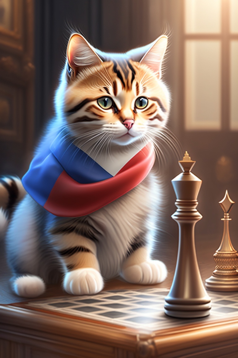 Lexica - Cute cat playing chess, pencil drawing with a French flag at ...