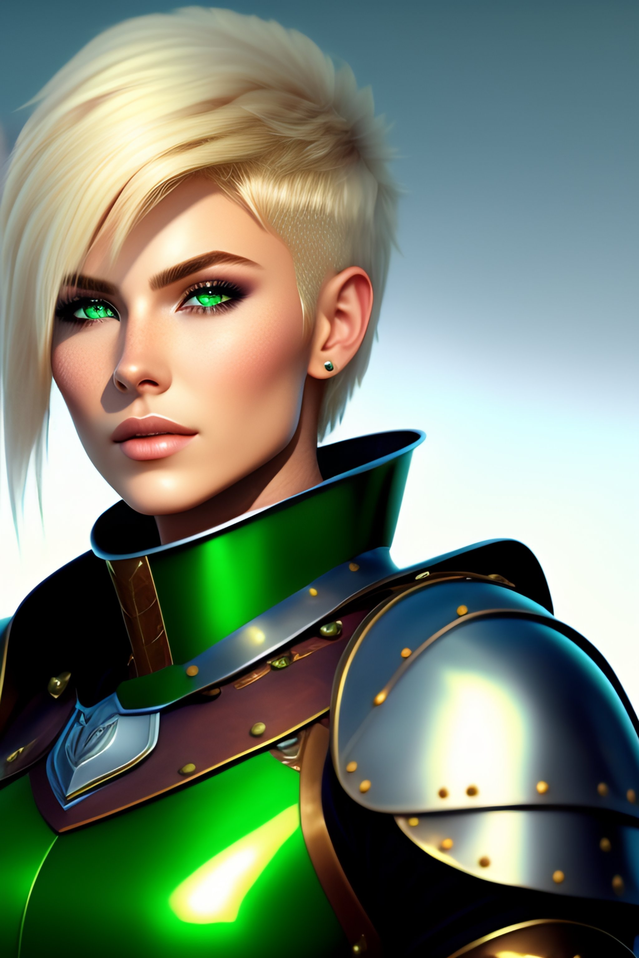 Lexica - Young adult female, leather armour, blonde hair, pixie cut ...