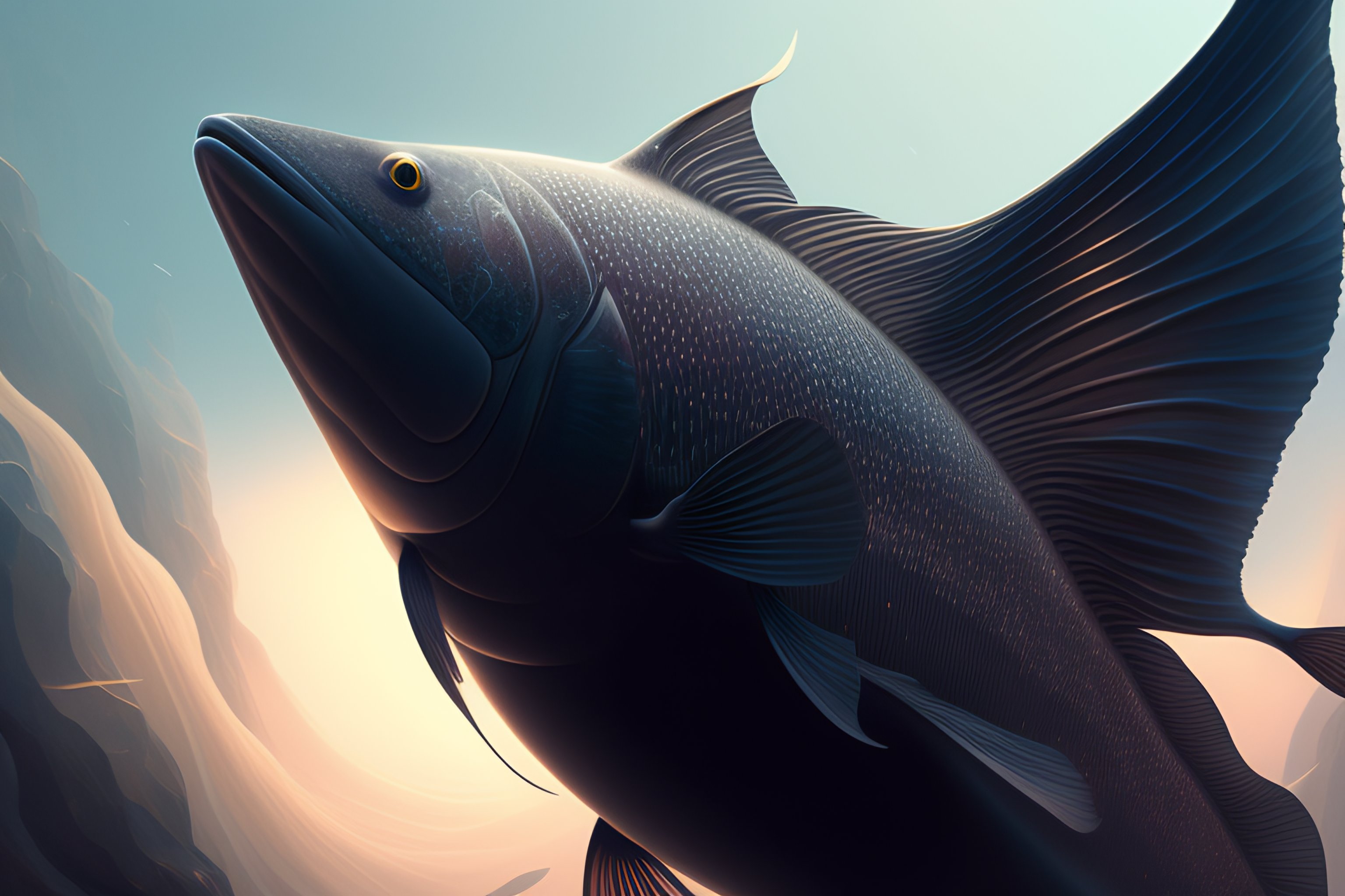 Lexica - Anthropomorphic art of a black fish, side view, art by victo ...