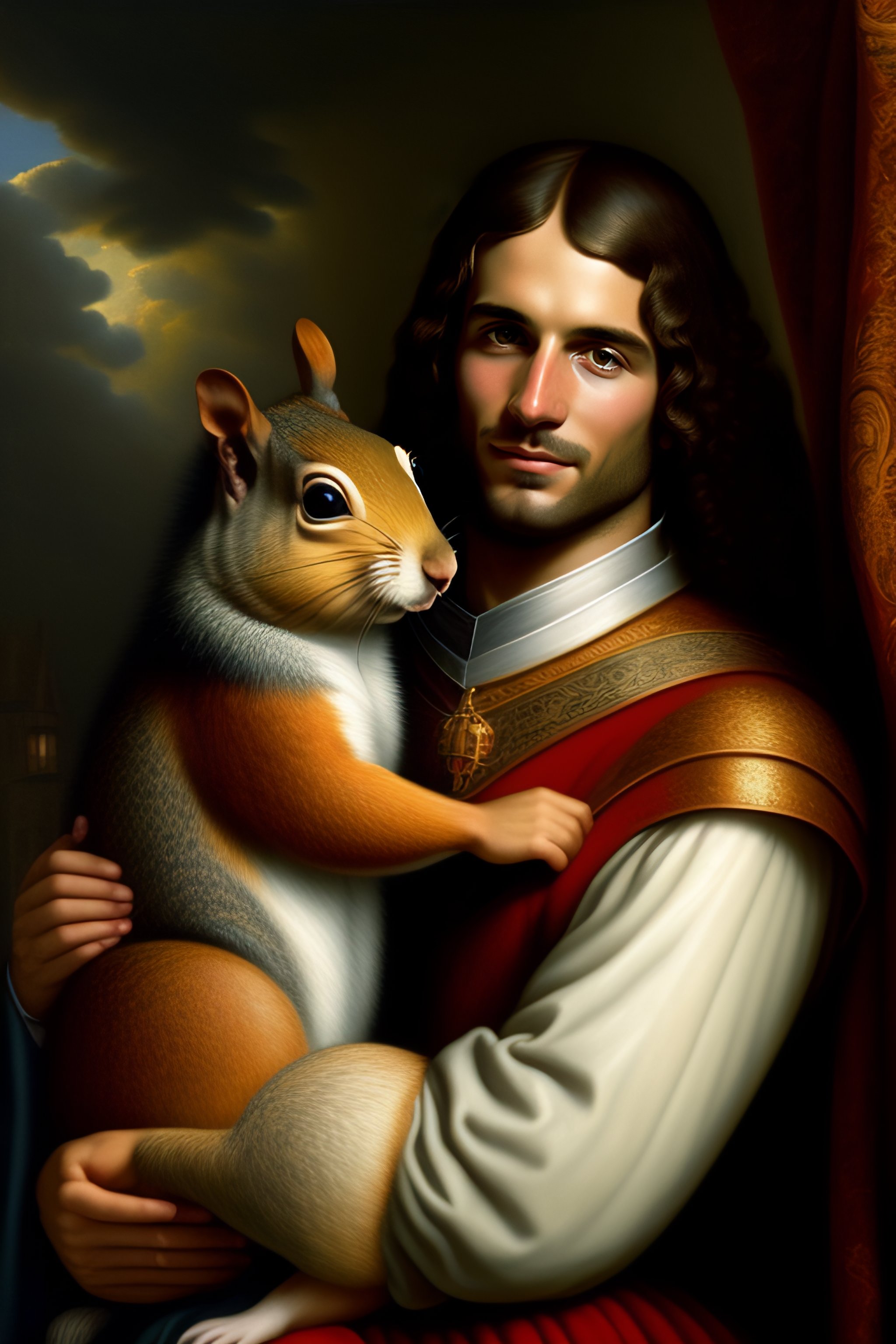 Lexica - Jacob Collins-Levy in medieval style whith squirrel in his arms