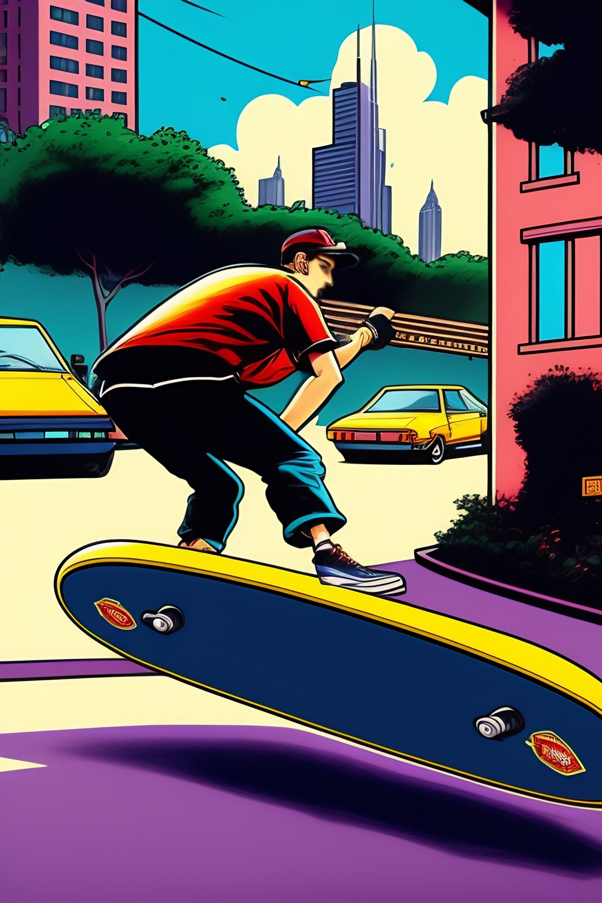 Lexica - 90s comic art of a person riding a skateboard with wheels in ...