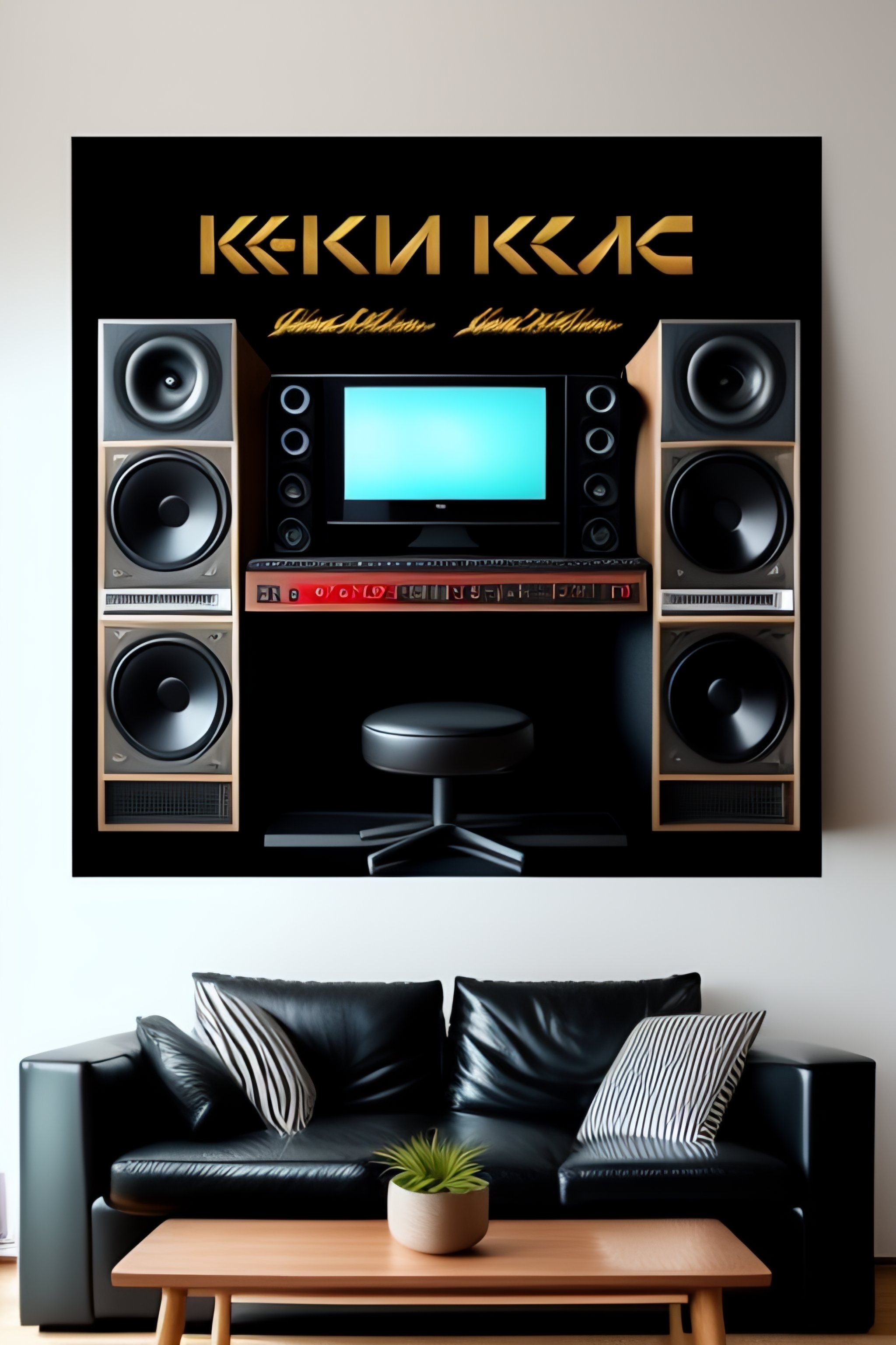 Lexica - Hip-hop music producer studio in 2030 with KMG on the wall as ...