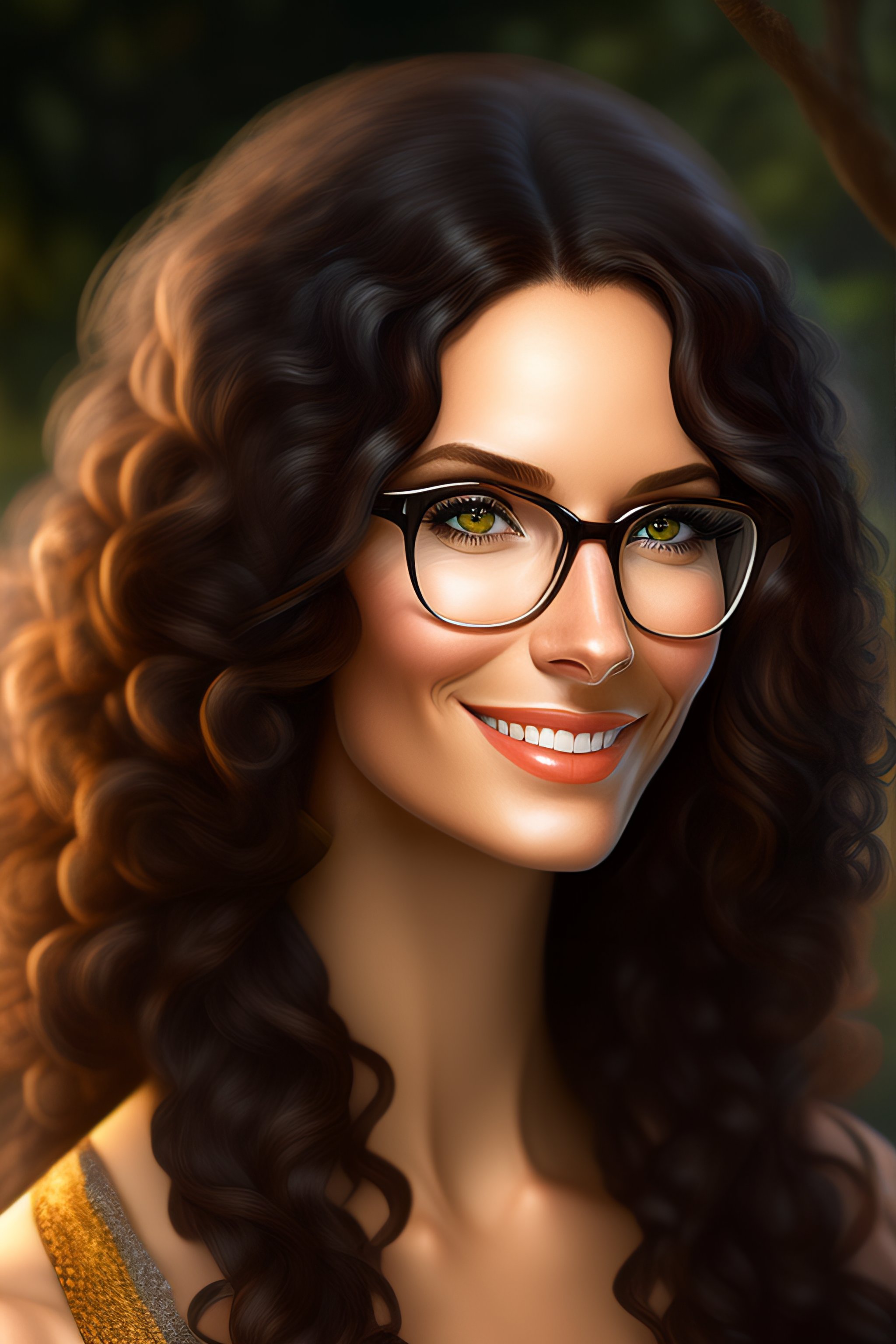 Lexica Face Caucasian Woman Long Curly Dark Hair Glasses Nice