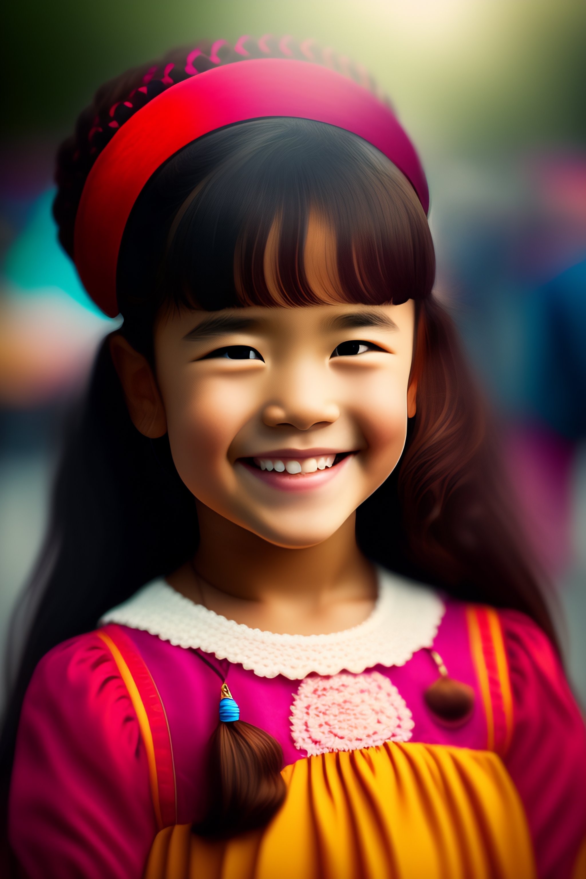 Lexica - Little playful beautiful fair girl with smile, side view