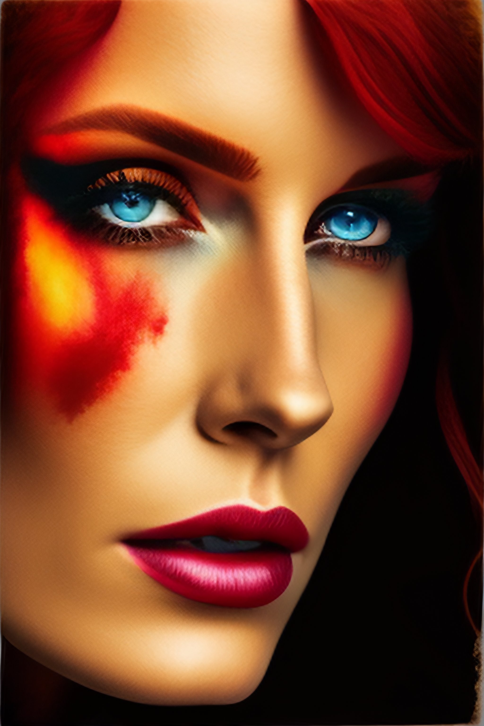 Lexica - A close-up of a Scottish woman with wild red hair, her eyes ...