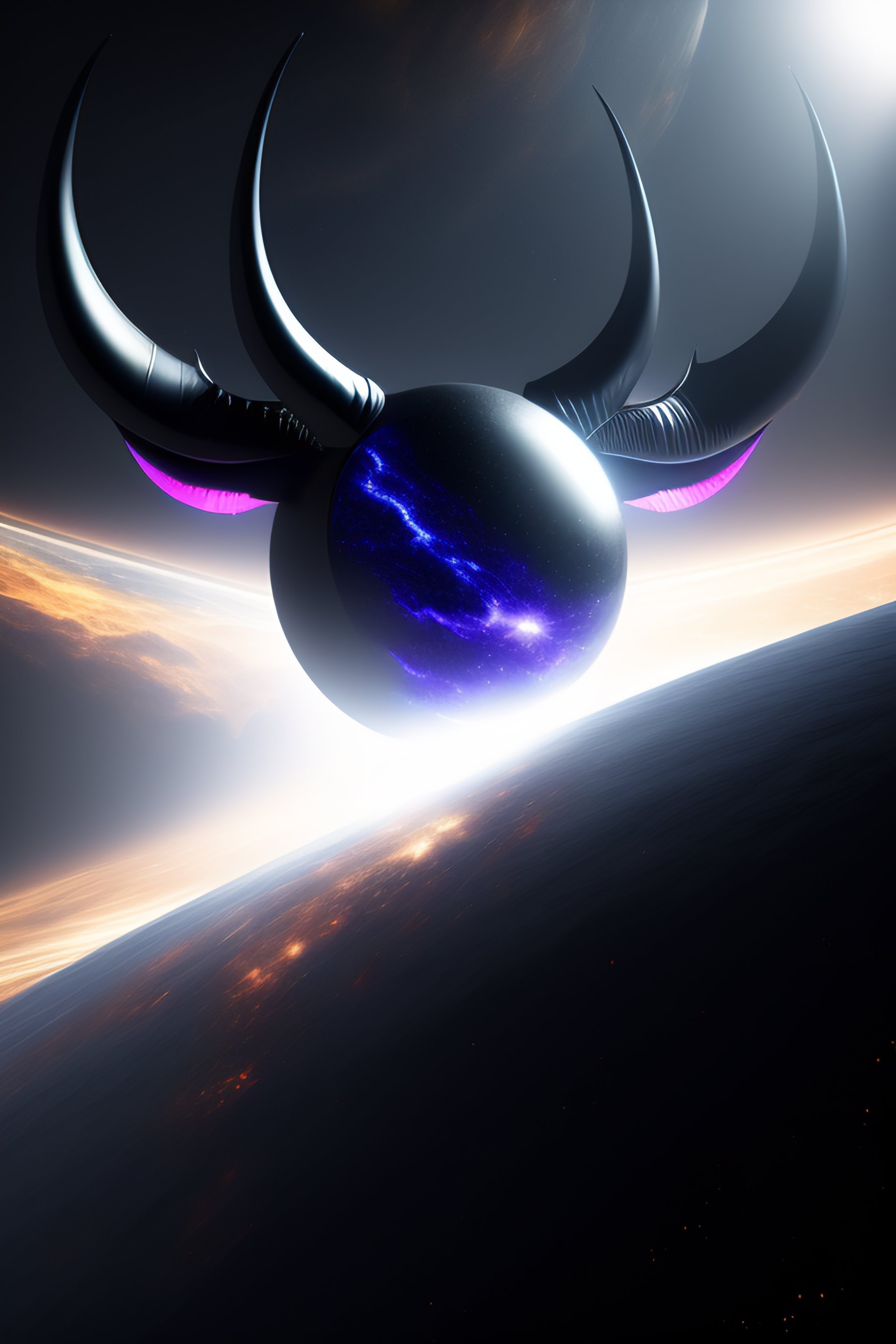 Lexica - A demonic all black entity with horns that has white void eyes ...