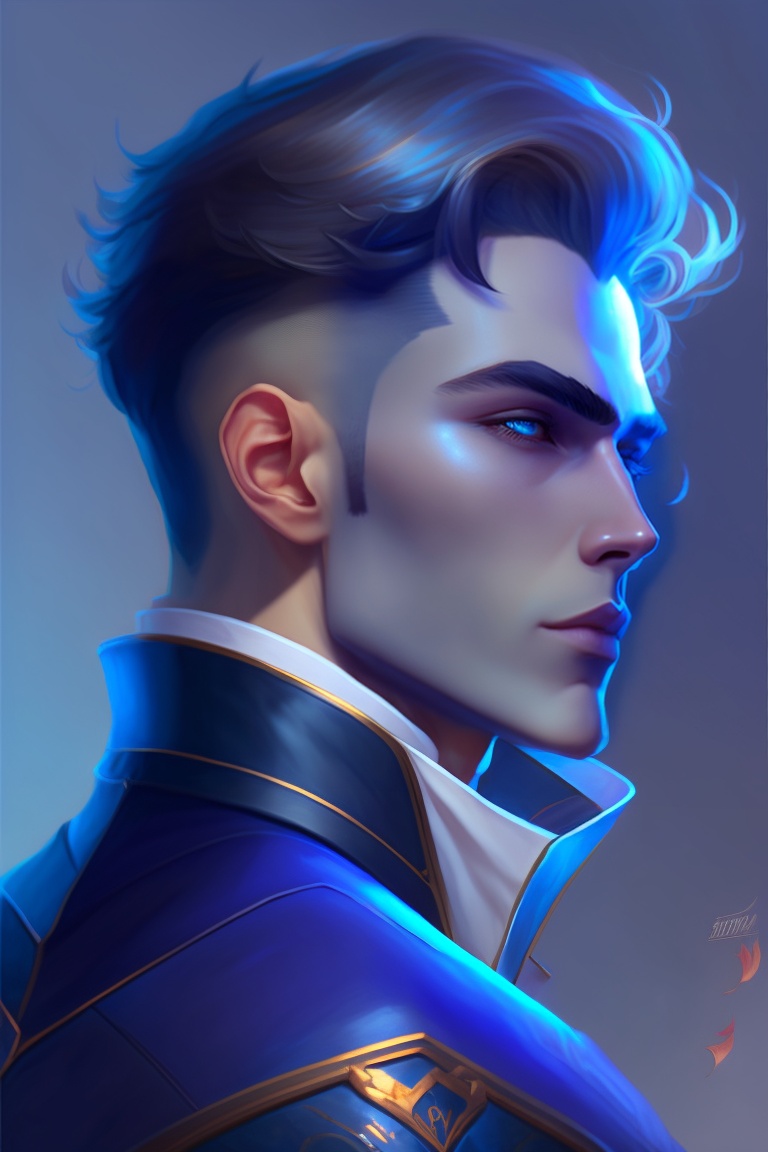 Lexica - Handsome dark blue vampire guy with short dark blond hair tied ...