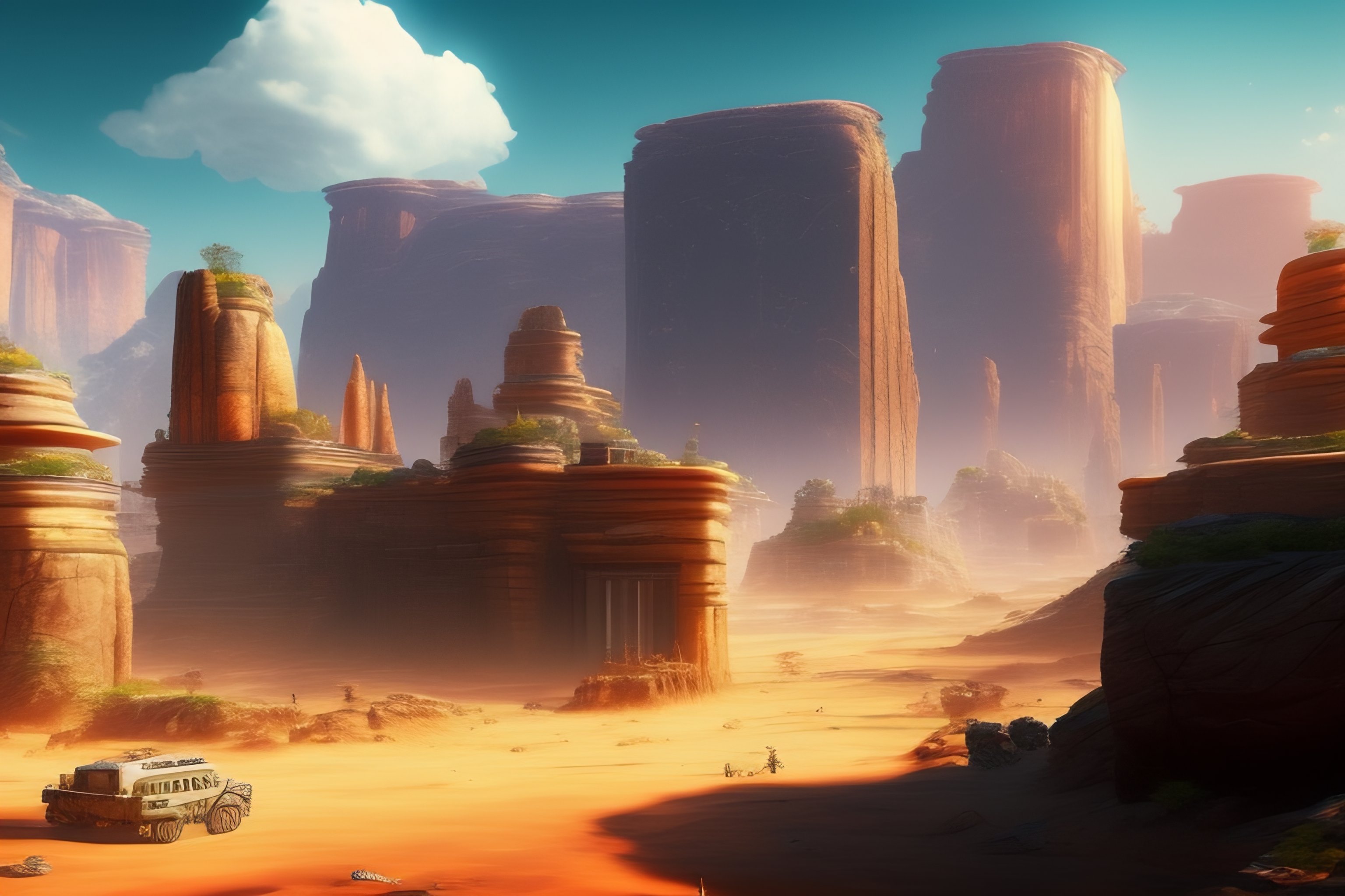 Lexica - Rock based livable city with people, ancient architecture ...