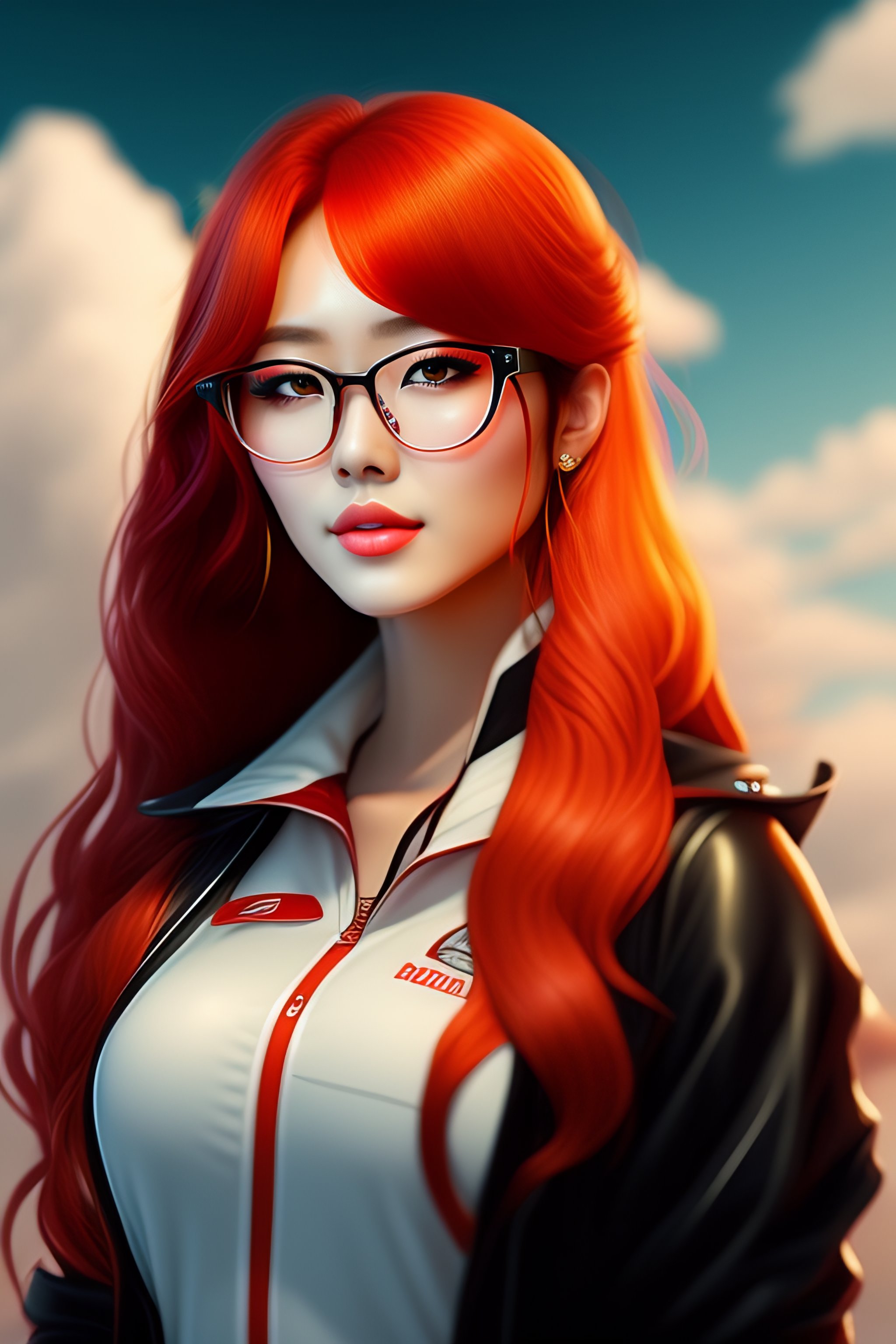 Lexica - Anime girl with a lock of red hair and glasses