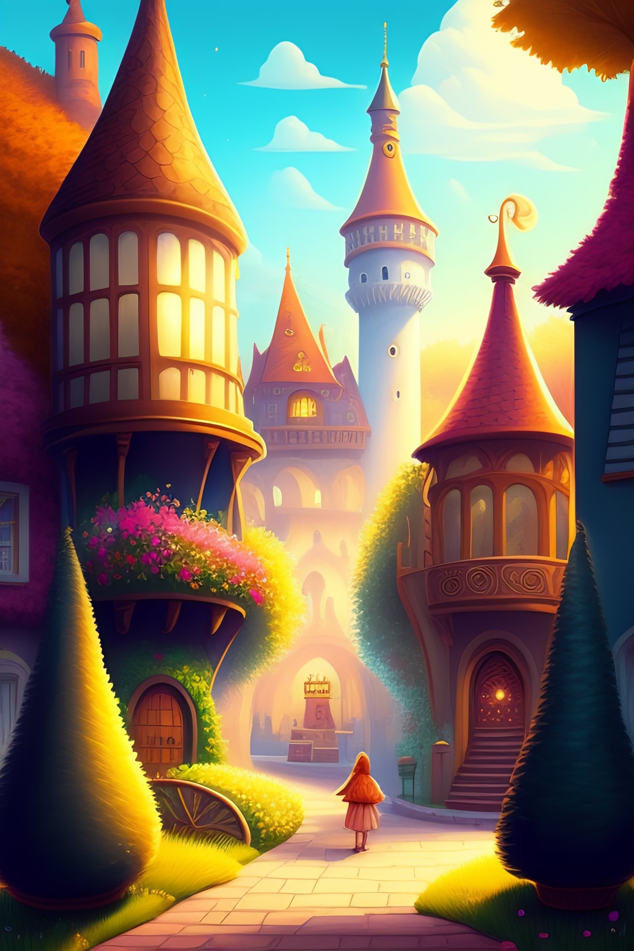 Lexica - Storybook cartoon fairytale town illustration,