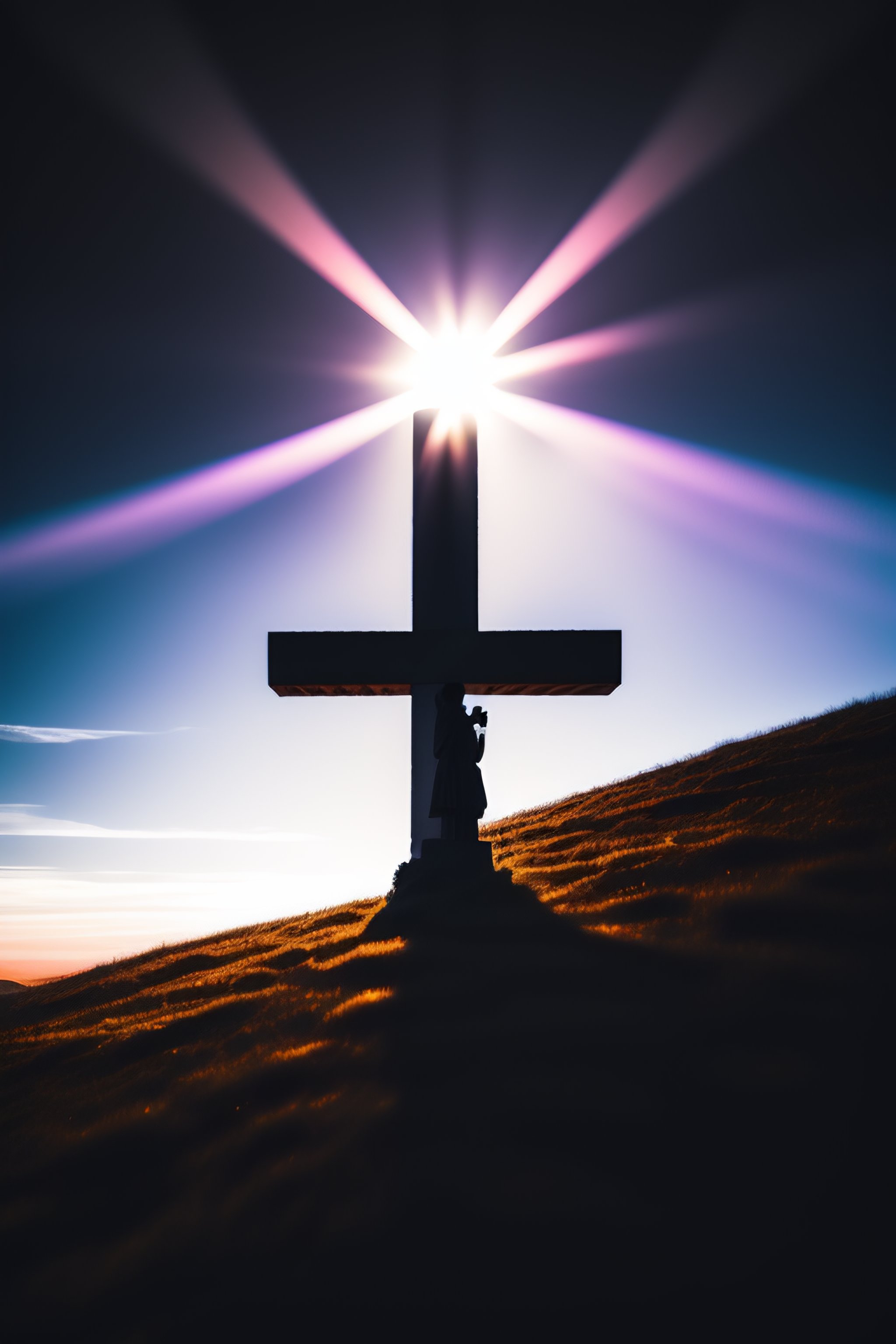 Lexica - Silhouette of three crosses on a dark hill, sun rising behind ...