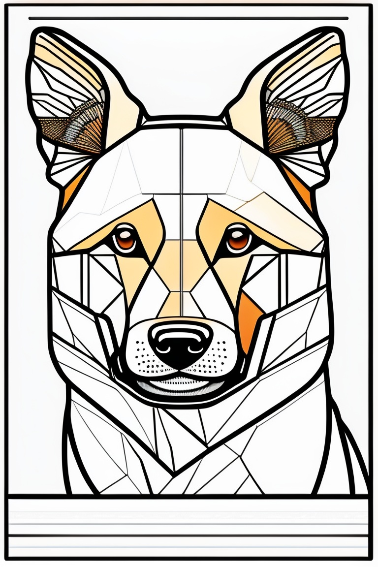 Lexica - Dog Coloring page for adults, bold lines, dark lines,geometric ...
