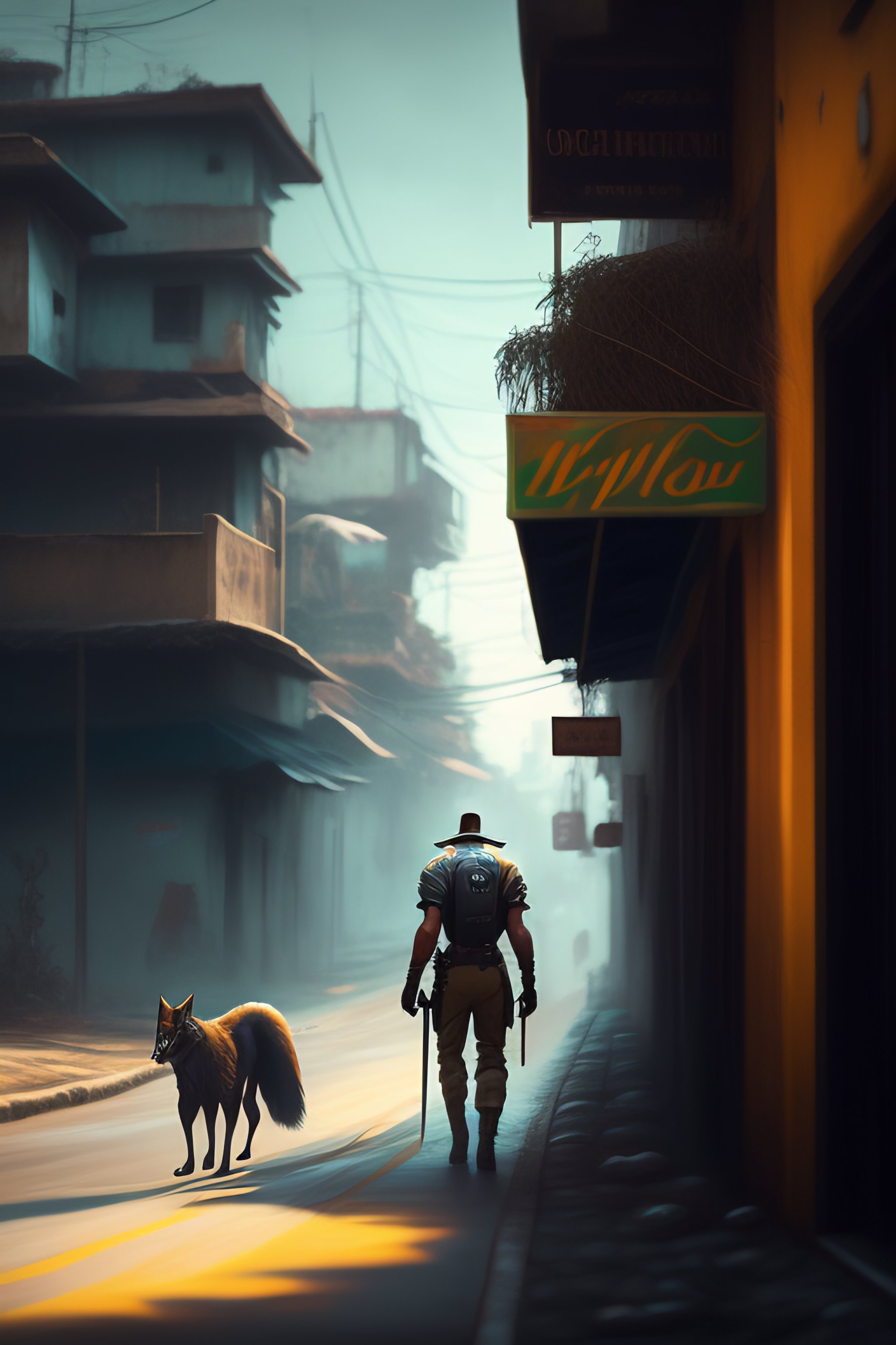 Lexica - A Brazilian Werewolf moster walking at favelas Streets, shot ...