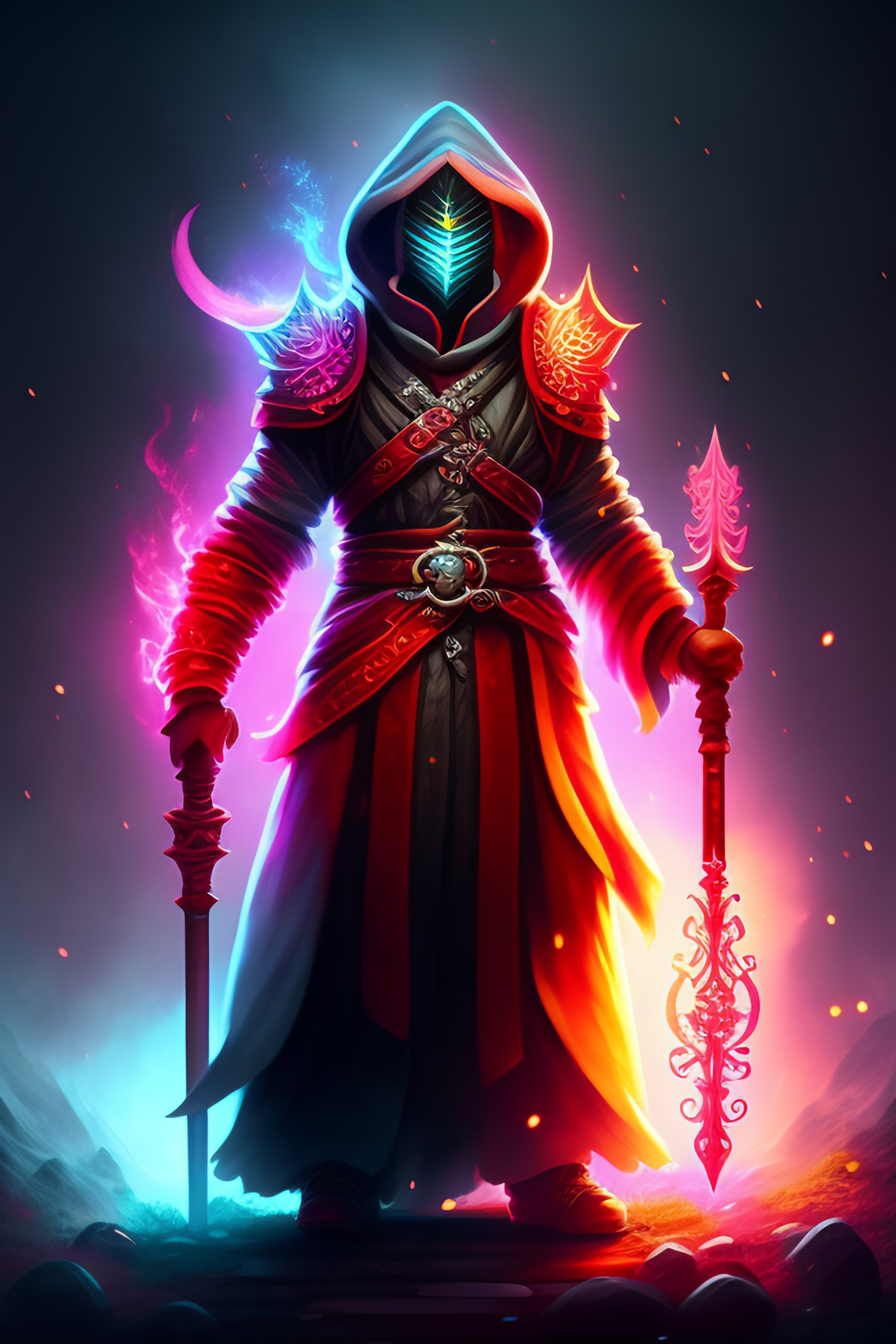 Lexica - Epic dungeons and dragons wizard with red glowing staff combat ...