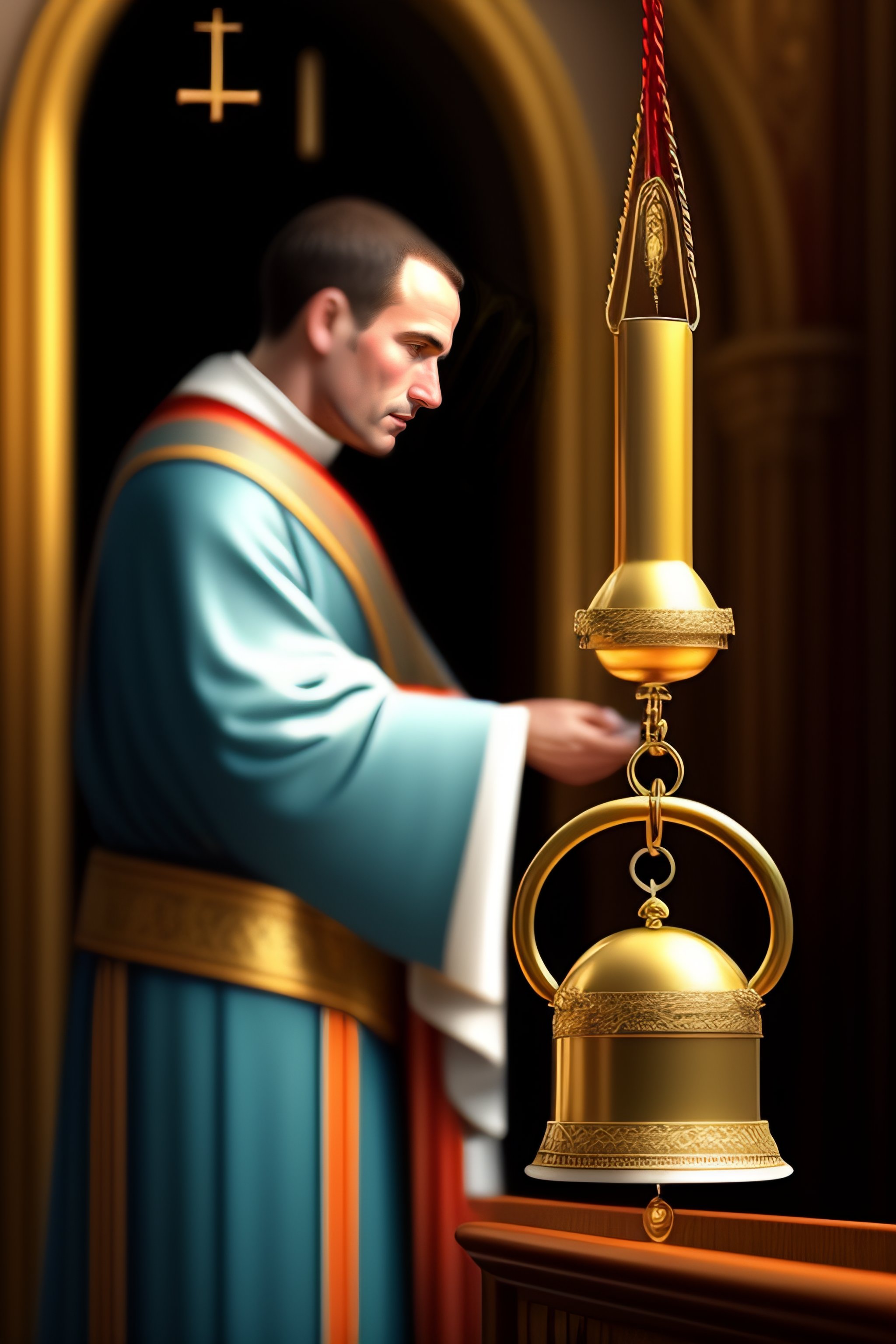 Lexica - Cartoon catholic Monk ringing bell in church