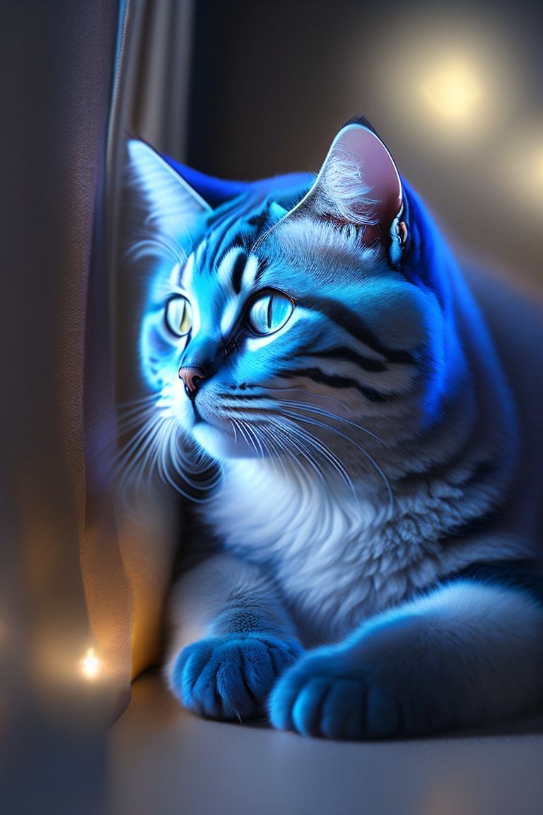 Lexica - Bathed in the soft glow of moonlight, a blue cat poses ...