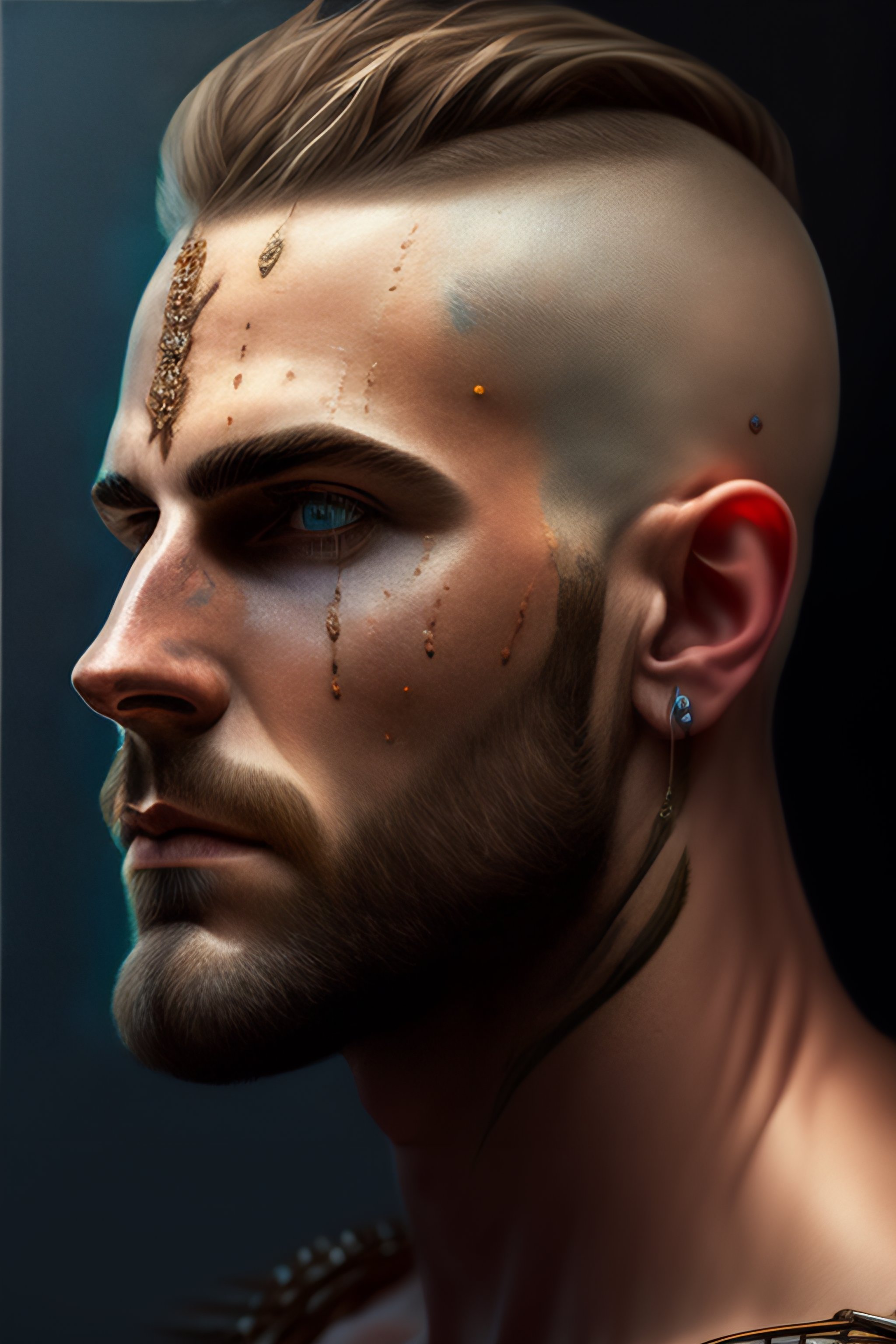 Lexica - Portrait of a 50th shaved head male god, copper wires, visible ...