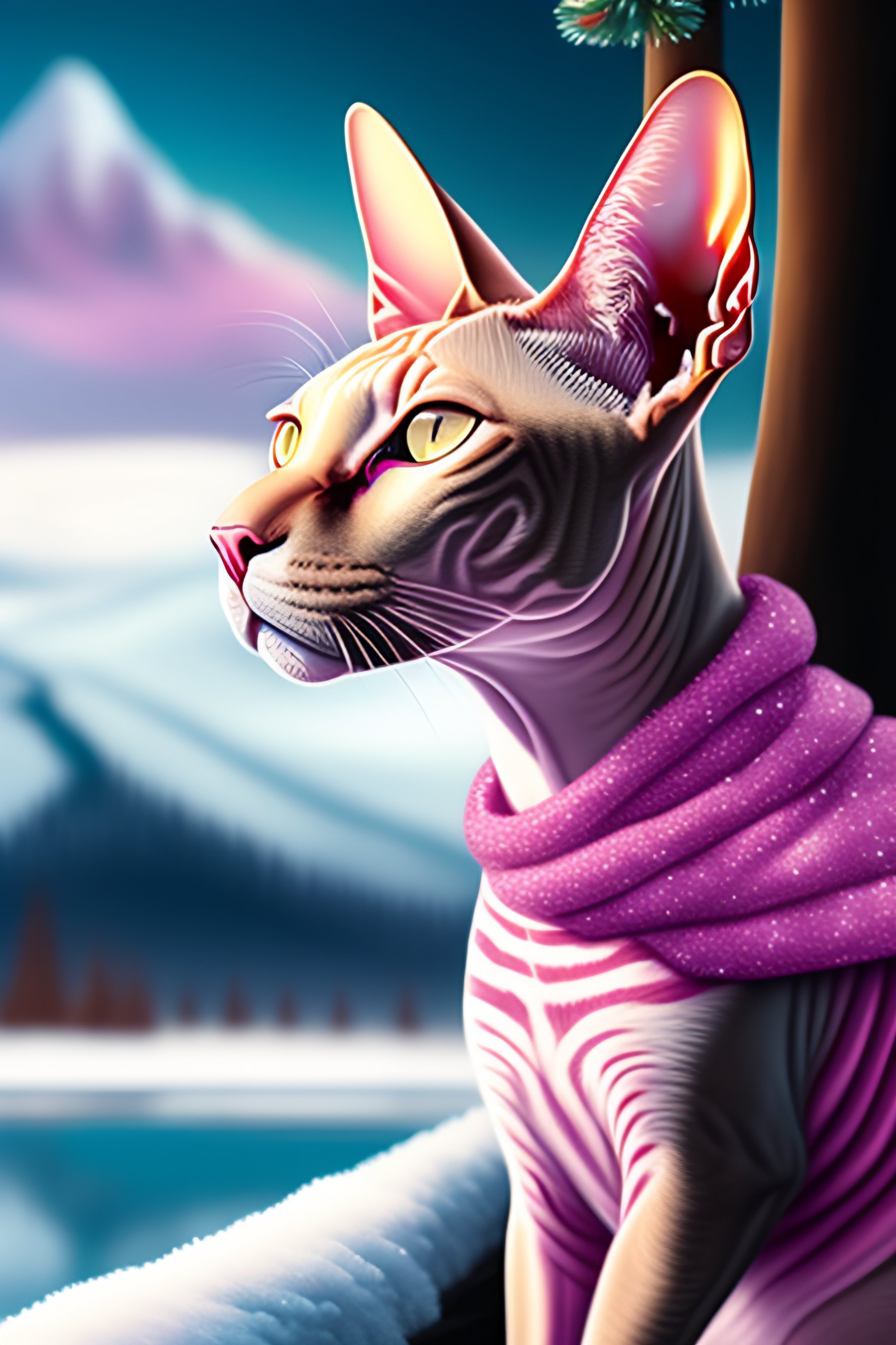 Lexica - Higly detailed Sphynx cat in a snowy outdoor setting. The cat ...