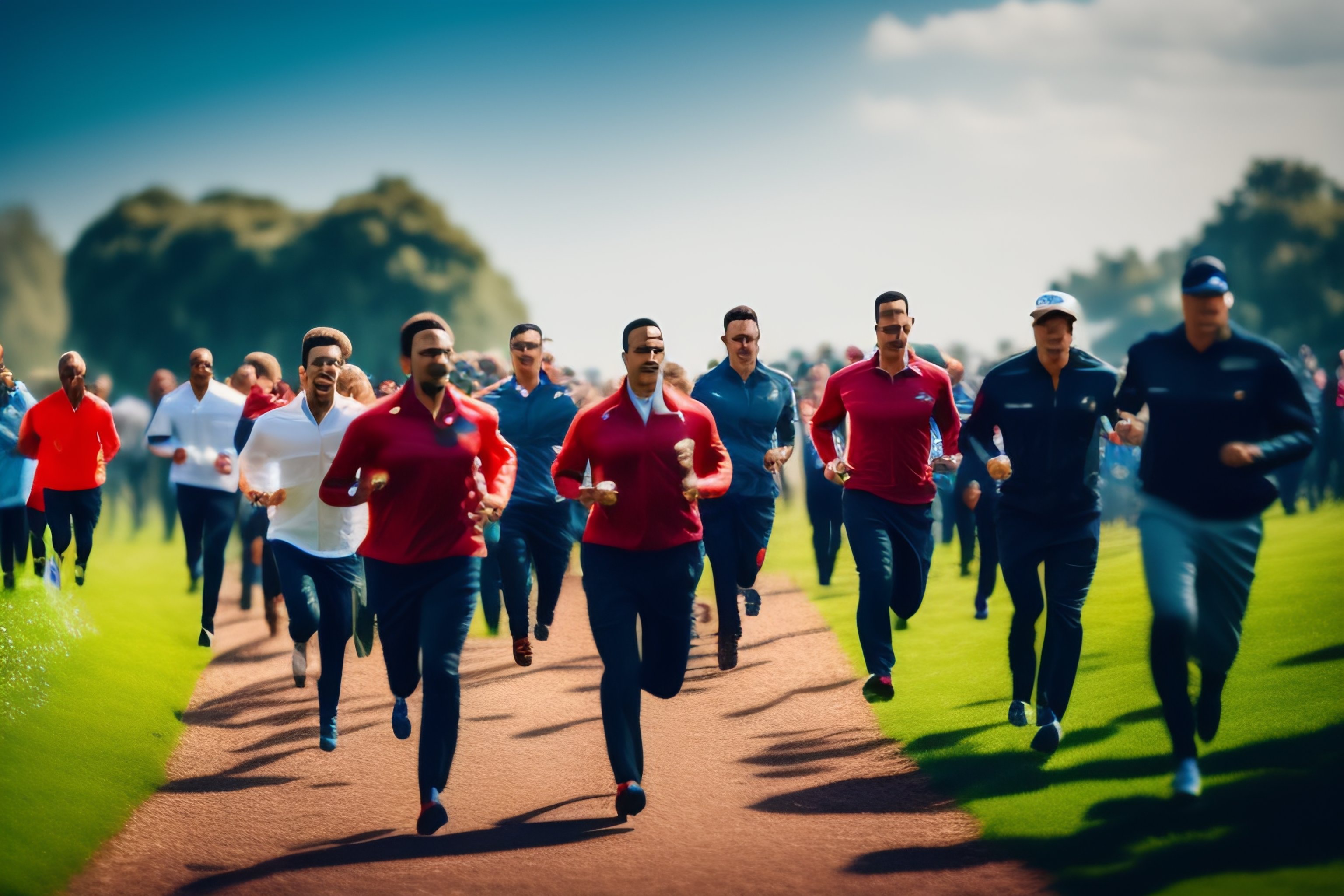 Lexica - Background full of men and women chasing a person, front view ...