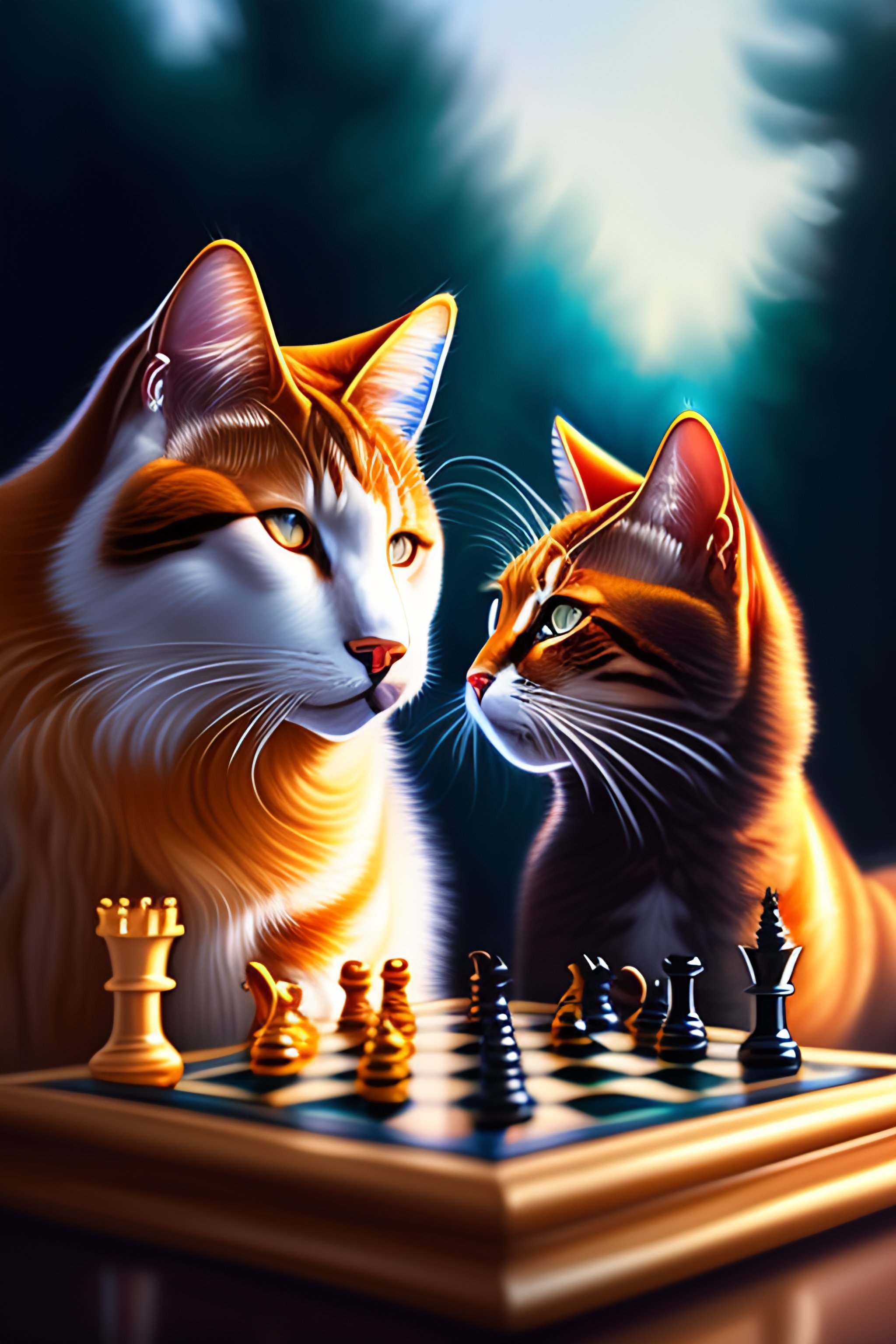 Lexica - Chess game between 2 beautiful cats, impressionist drawing ...