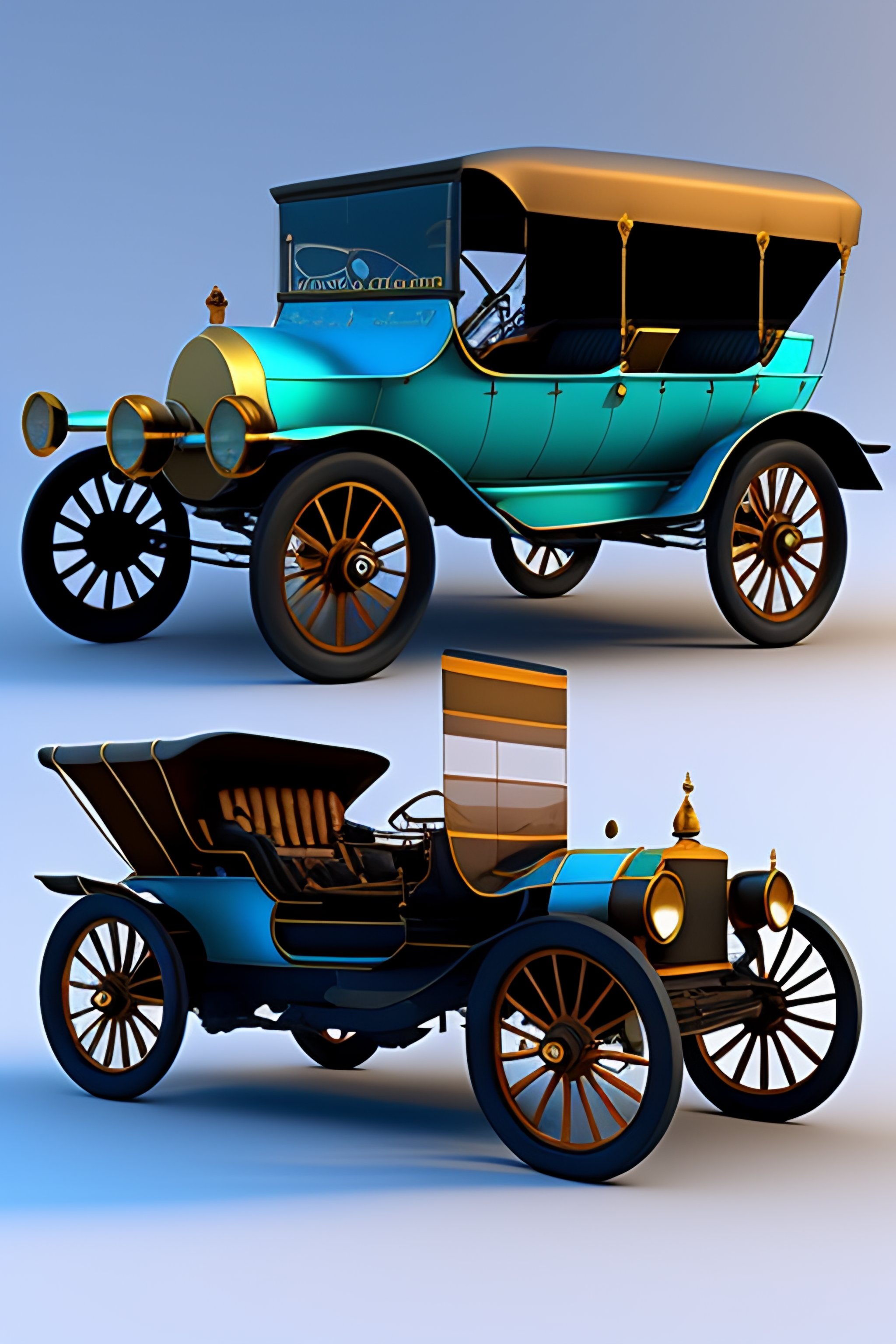 Lexica - Steampunk 1 9 0 8 model ford t, sky blue color full body, 3d ...