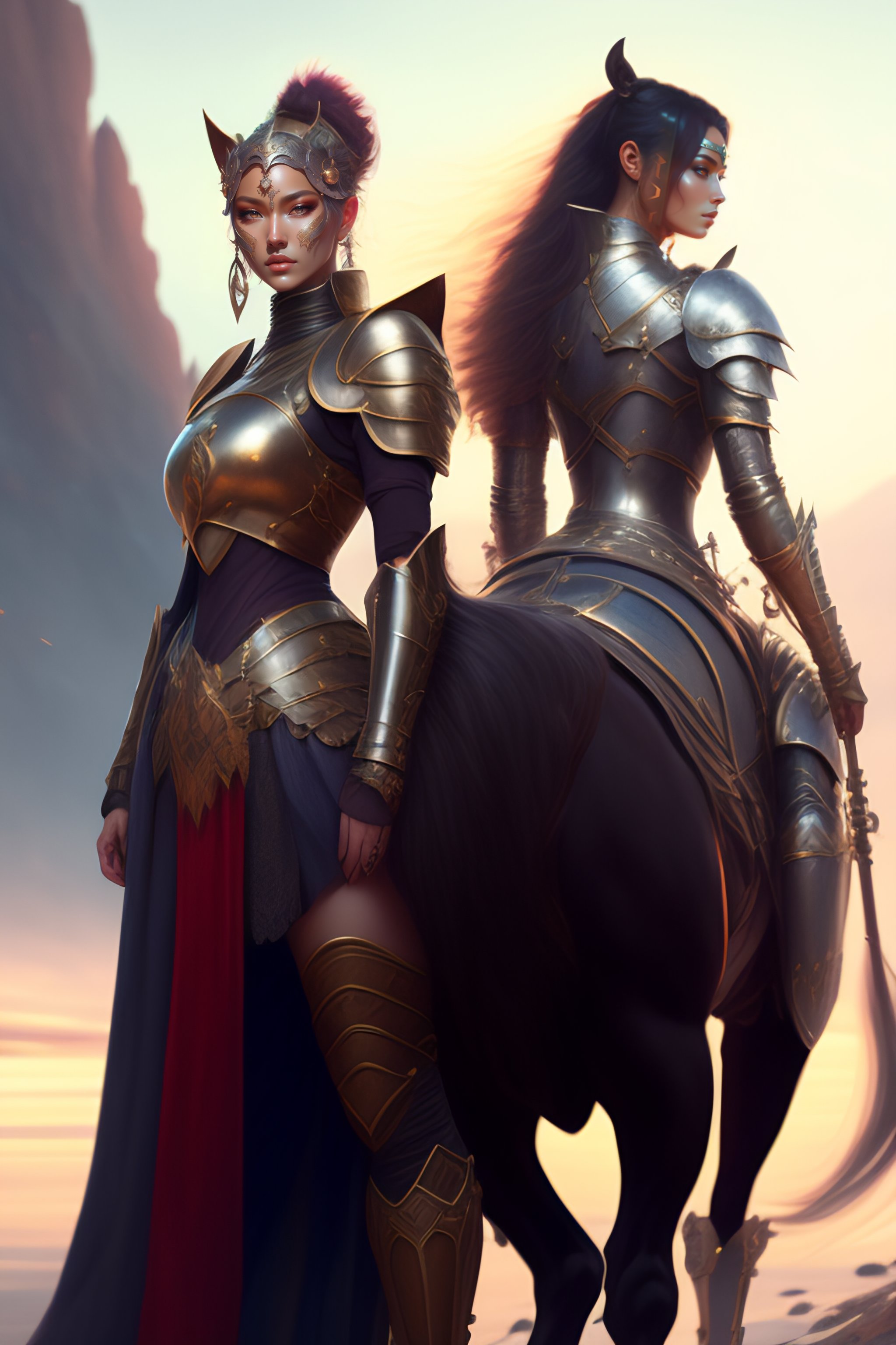 Lexica - Portrait of two women full body metal medieval armor walkyrie ...