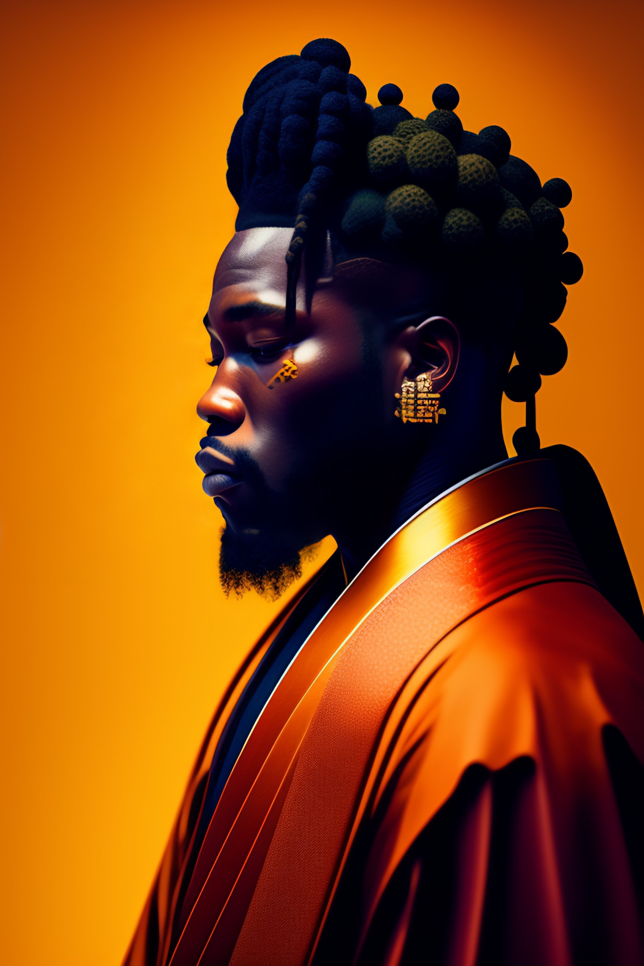 Lexica - Portrait of Burna Boy dressed as a samurai meditating in dojo ...