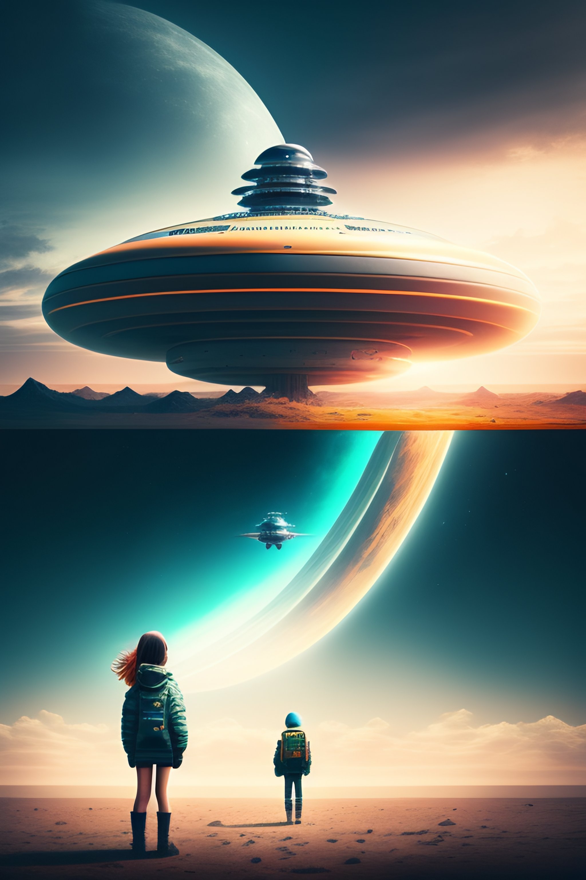 Lexica - Distopic future, alien space ship above the sky, earth as a ...