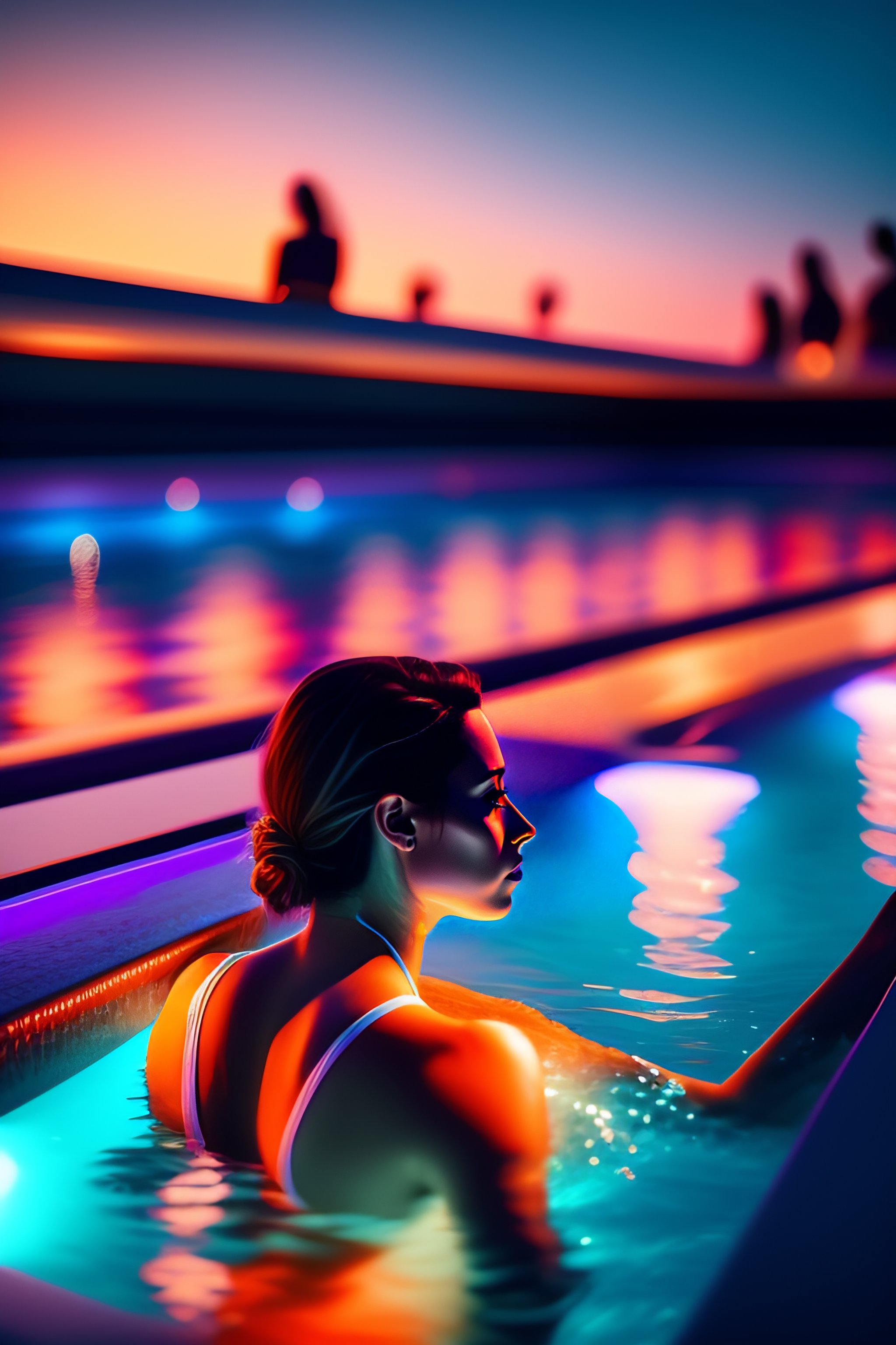Lexica - Swimming pool filled with women wearing colorful bikinis ...