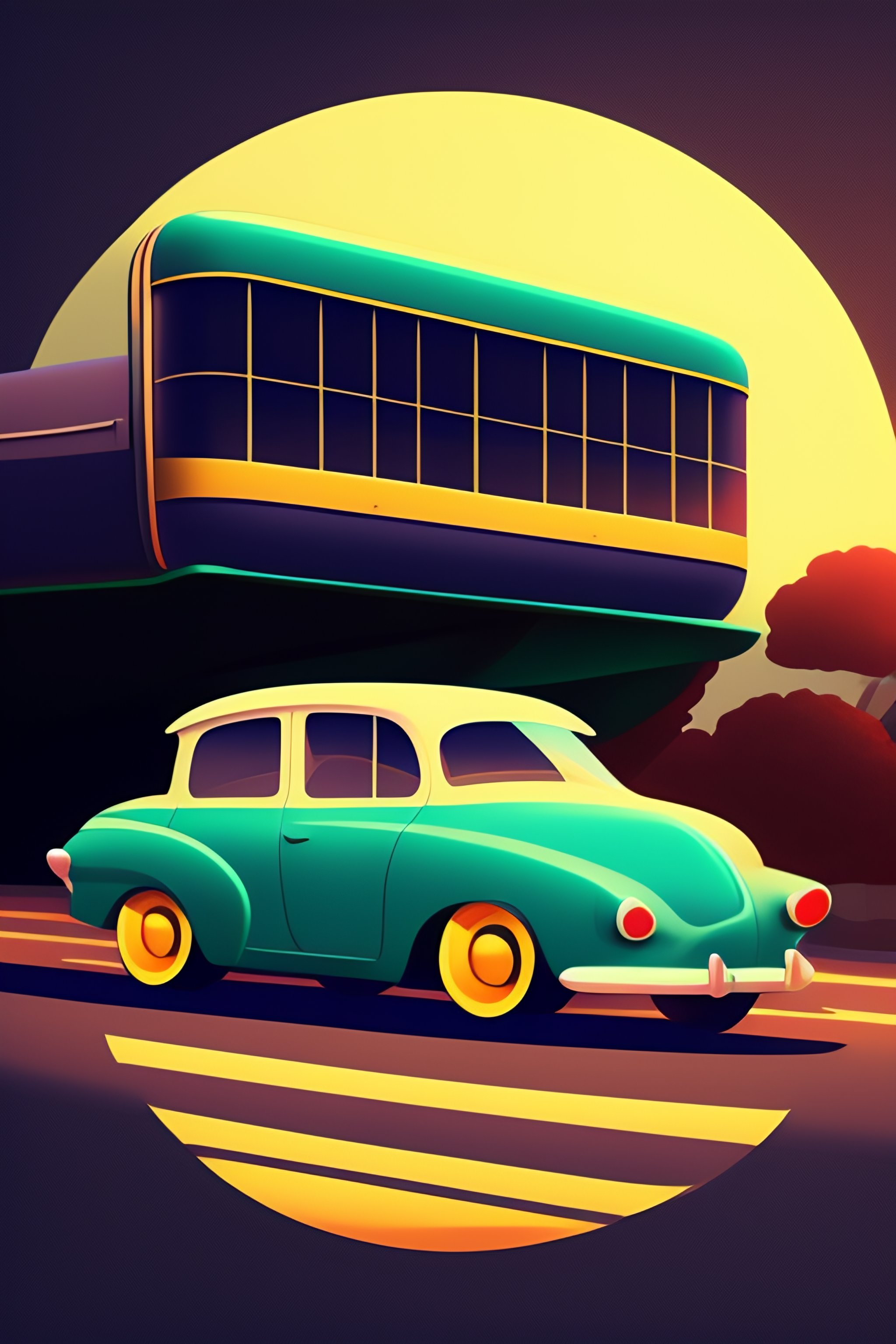Lexica - Simple cartoonish style car driving down the road