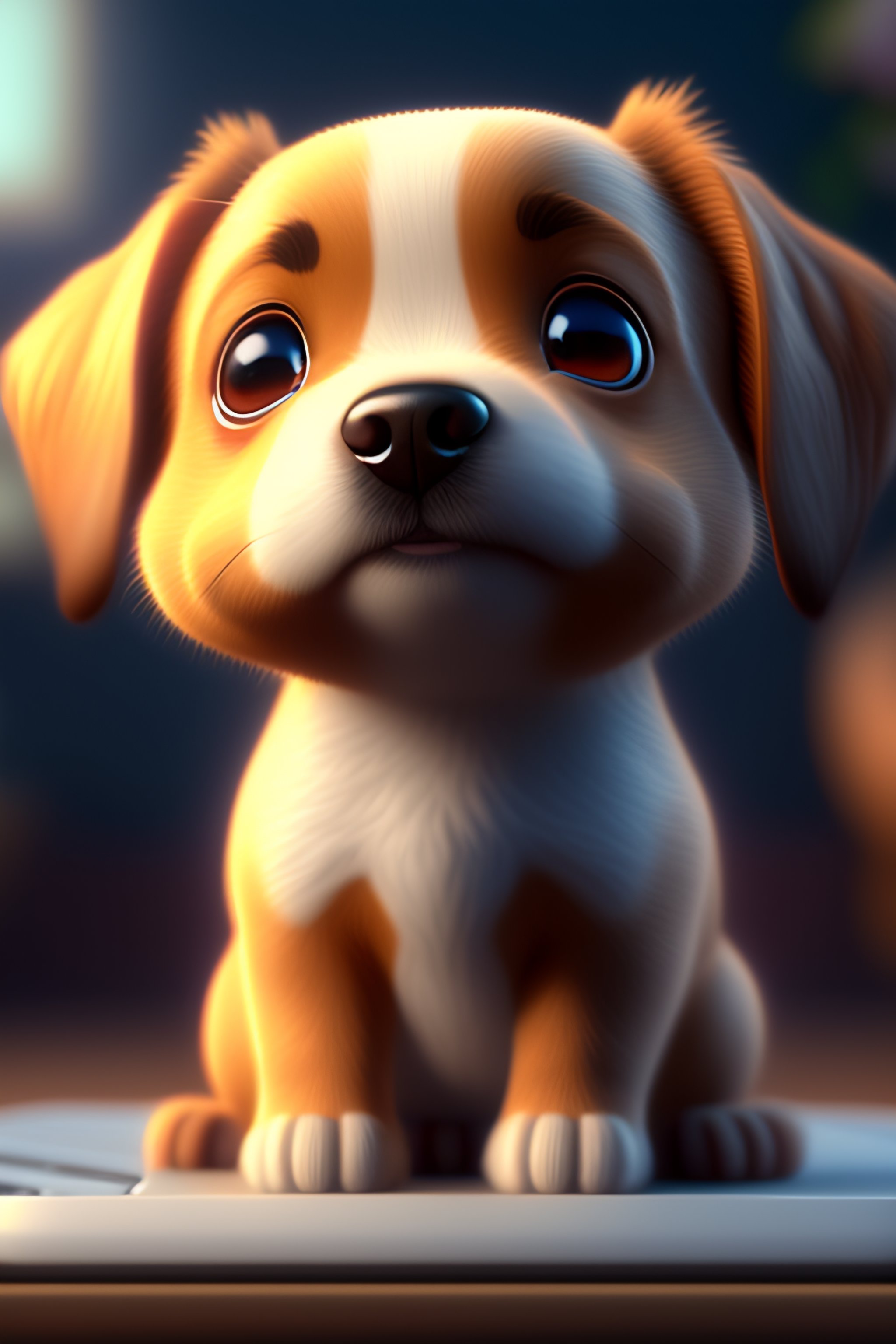 Lexica - Cute small happy humanoid dog sitting in front of laptop ...