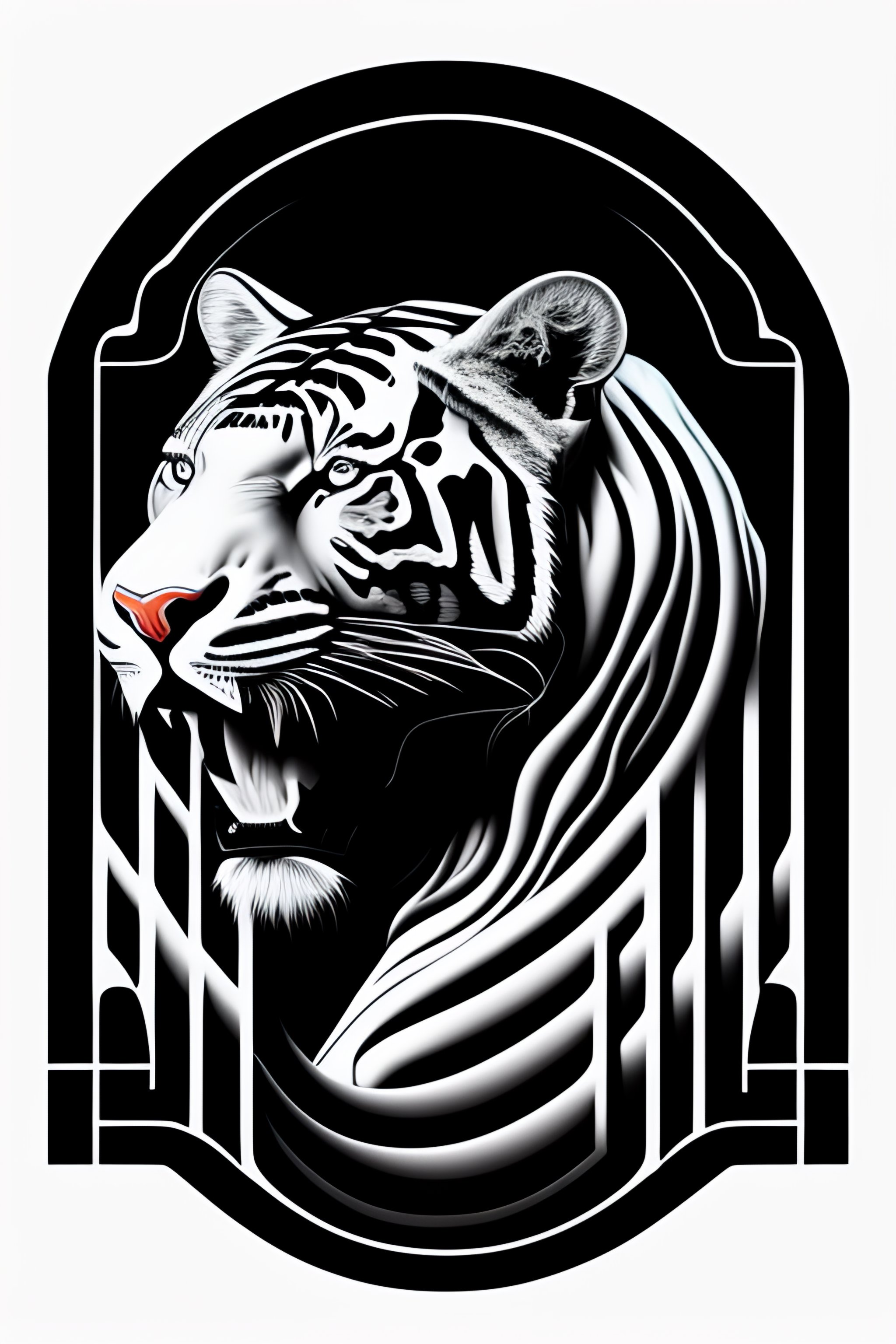 Lexica - Saber tooth tiger skull, black and white, Alex Grey, fractal ...