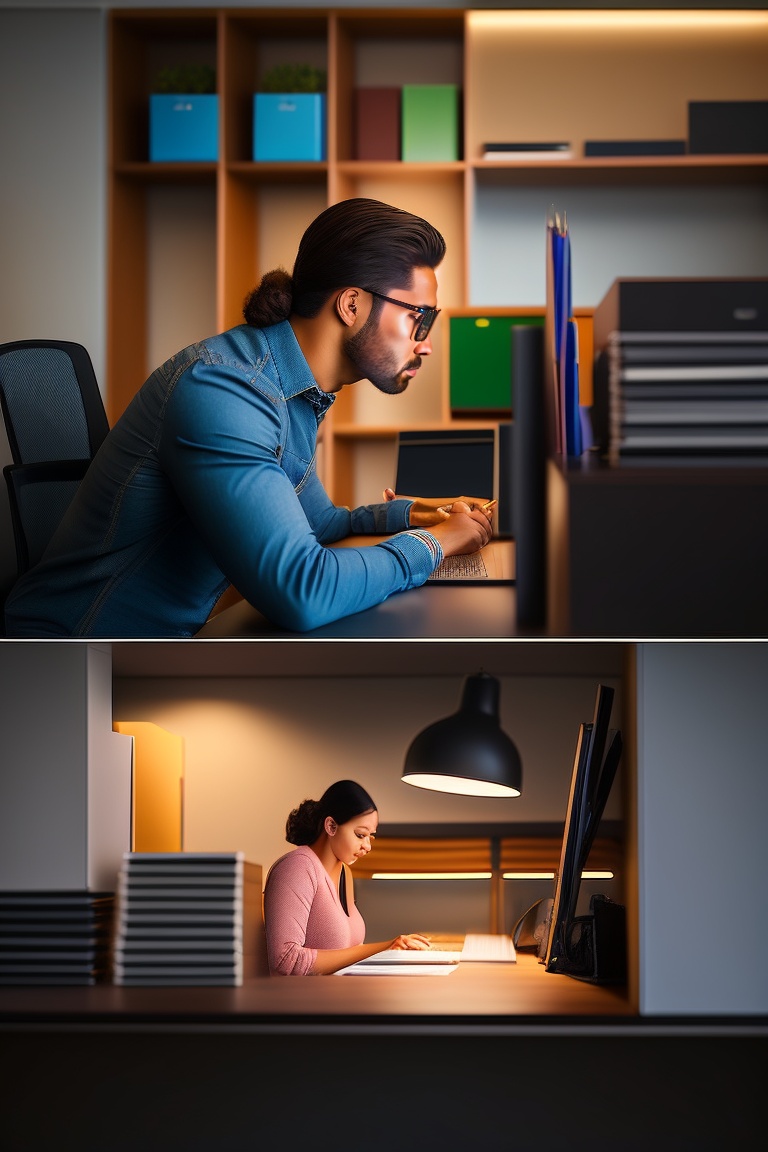 Lexica - A modern office showing employee working on workspace ...