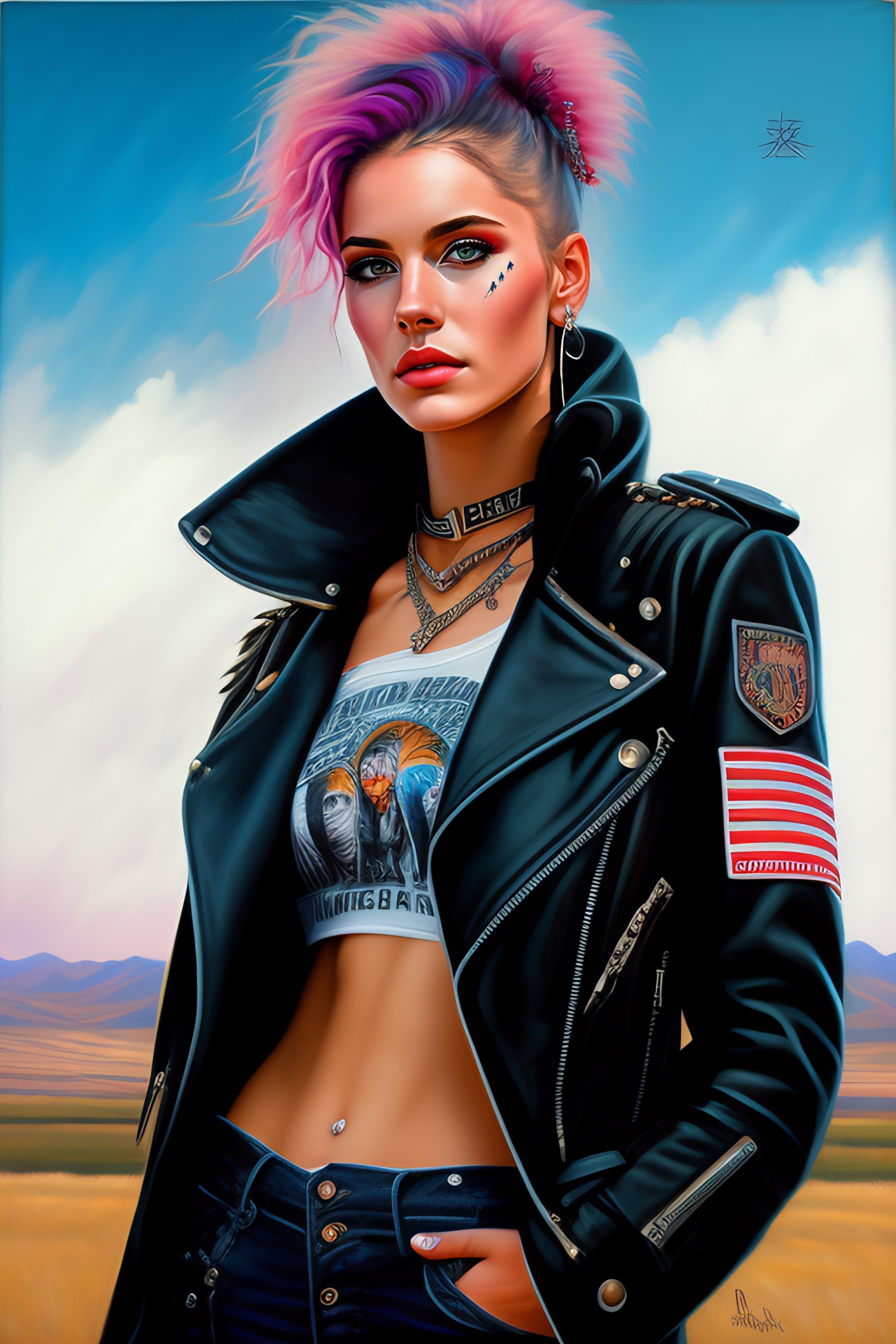 Lexica - Cute punk rock girl, mad max jacket, renaissance, cables on ...
