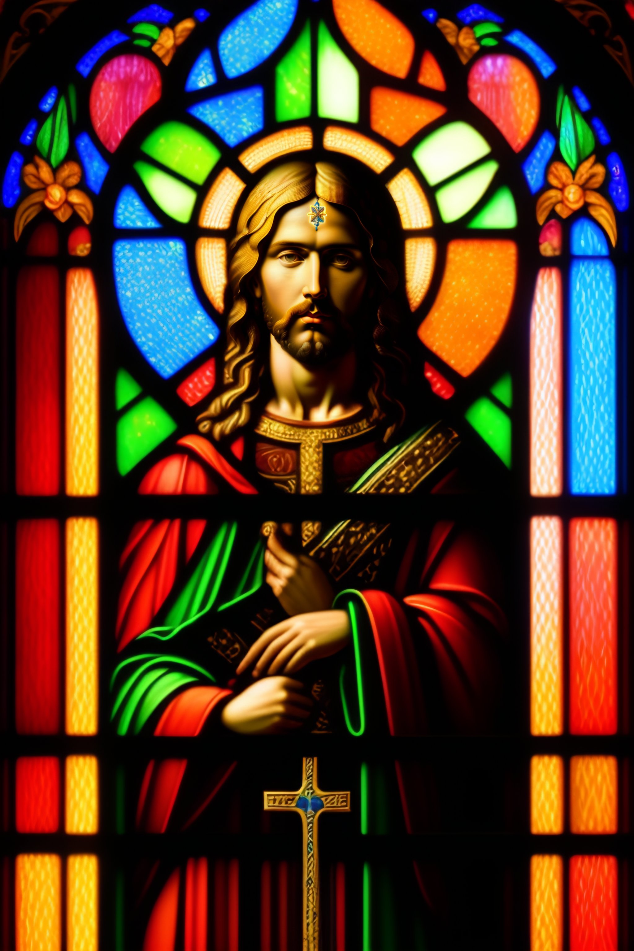 Lexica - A bright, stained glass window of catholic Christ, intricately ...