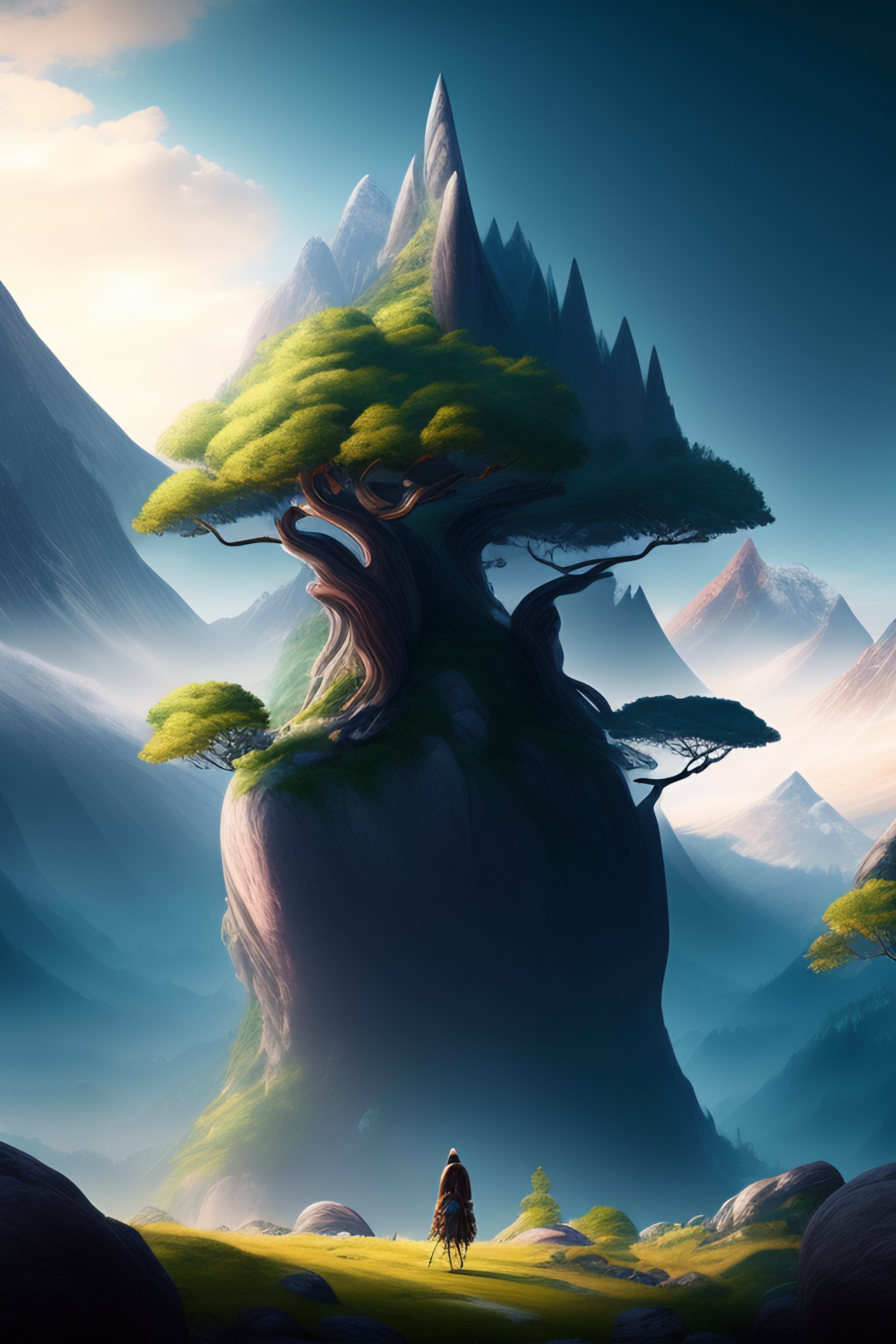 Lexica - Giant Epic Fantasy Tree, massive mountains, Sebaot