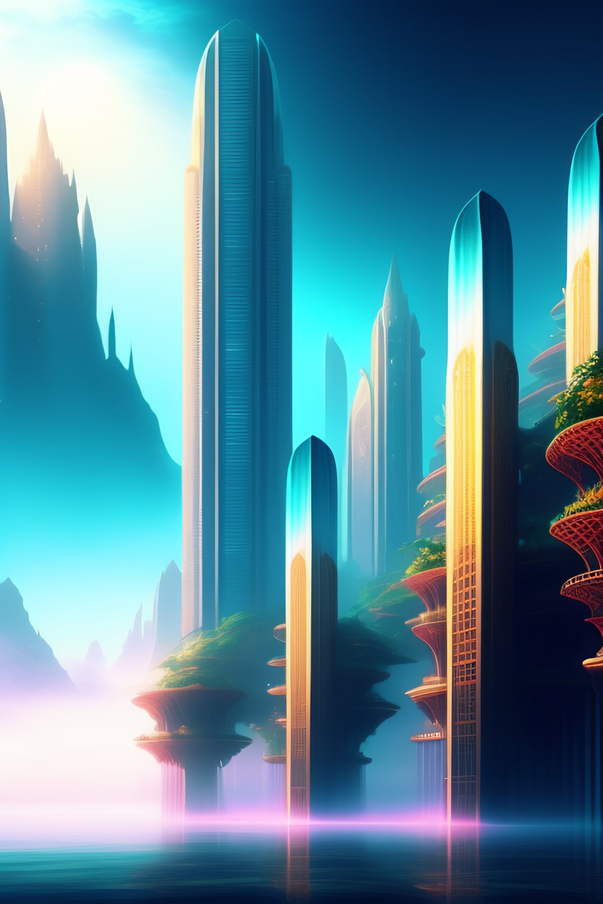Lexica - Mystical ethereal tropical atlantis city futuristic buildings ...