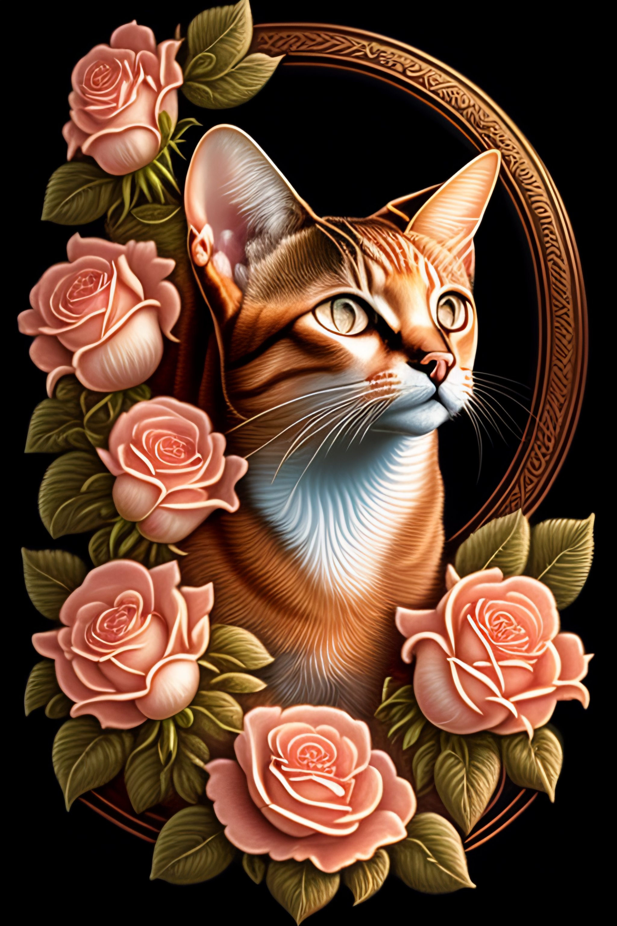 Lexica - Abyssinian cat with classical floral elements emanating from ...