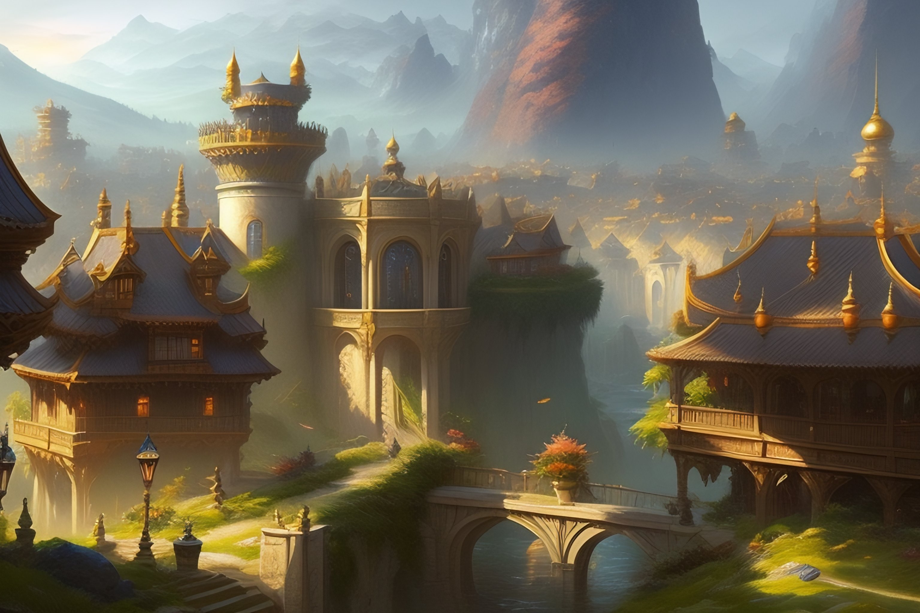 Lexica - Epic view, wide angle, elegant fantasy capital city, sprawl ...