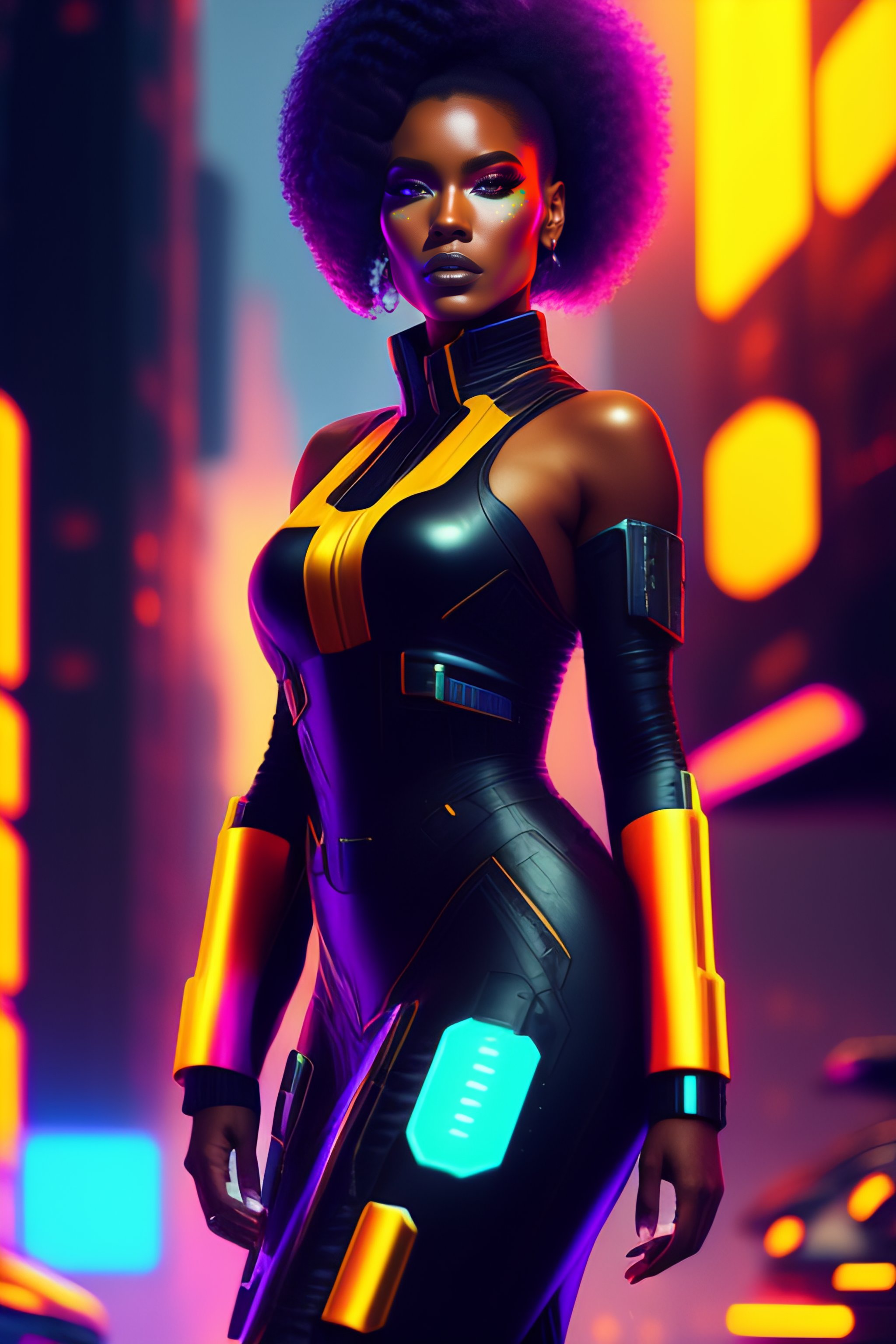 Lexica - Cuberpunk. retro futurism. neon dress. Sci-fi. future. Black ...